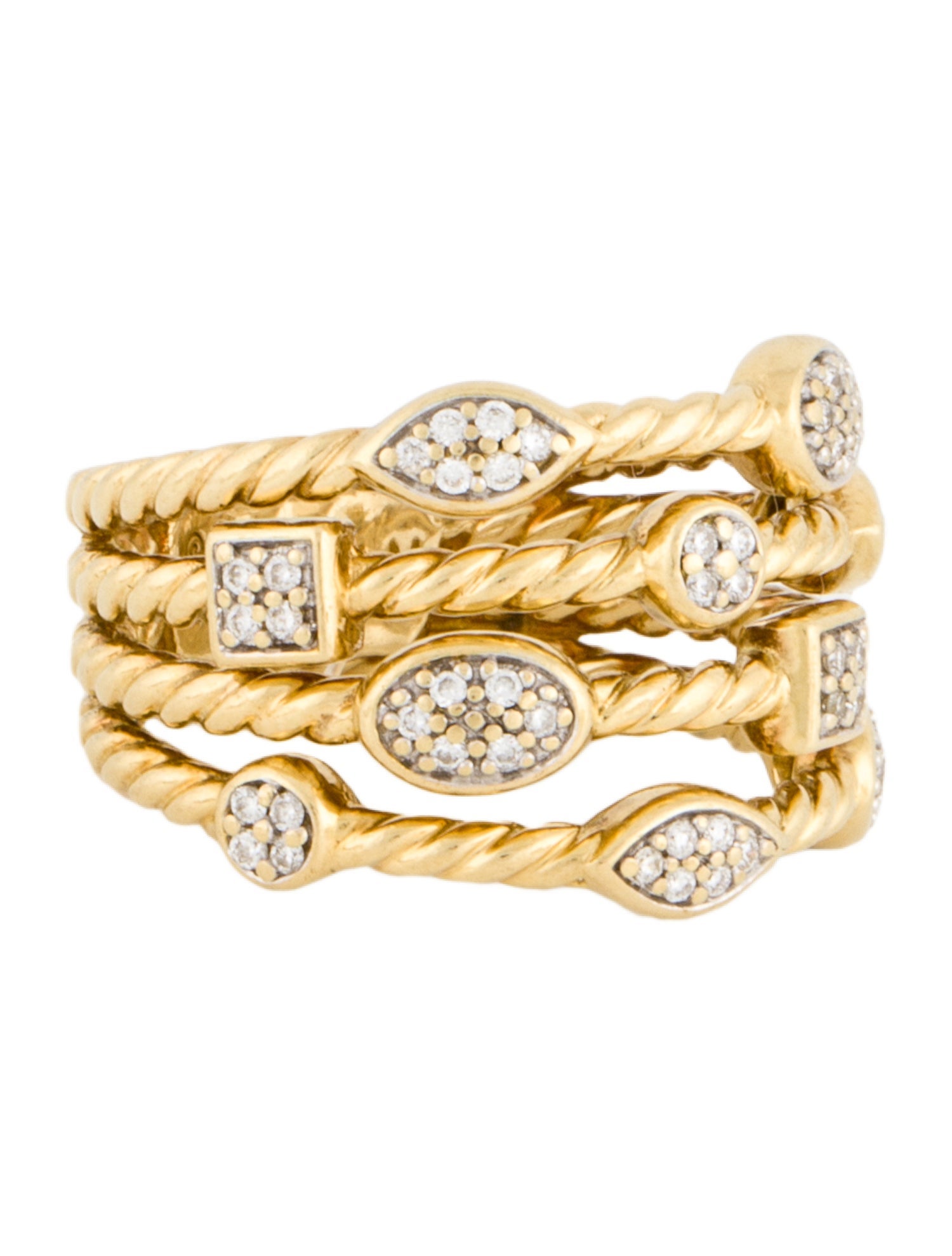 David Yurman 18K Diamond Confetti Four Row Ring - 18K Yellow Gold Band ...