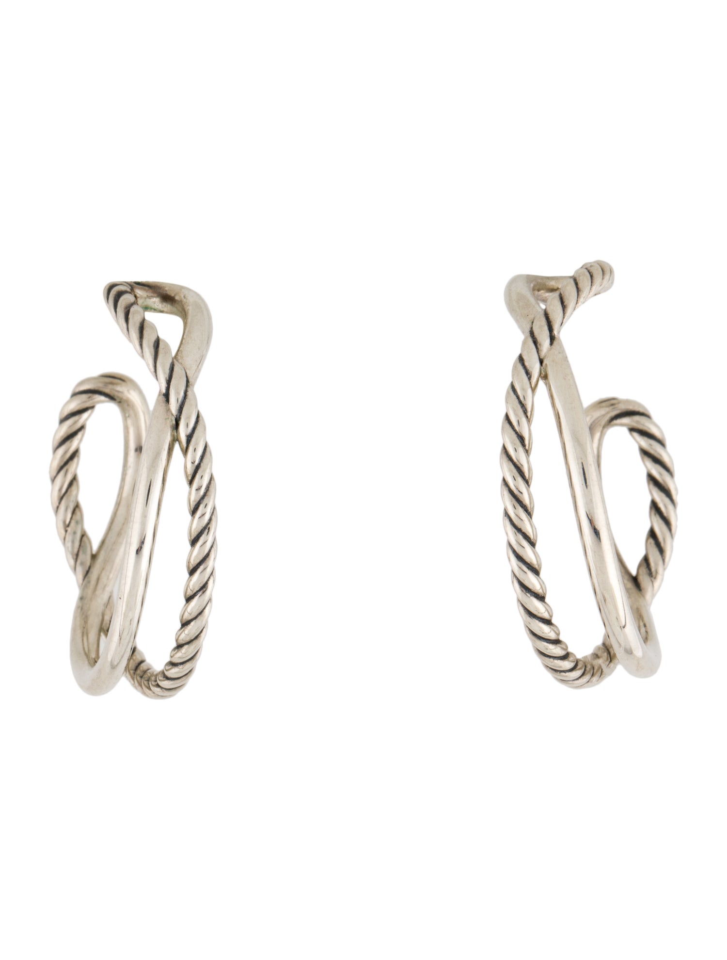 David Yurman Two-Tone Crossover Hoop Earrings - 18K Yellow Gold Hoop ...