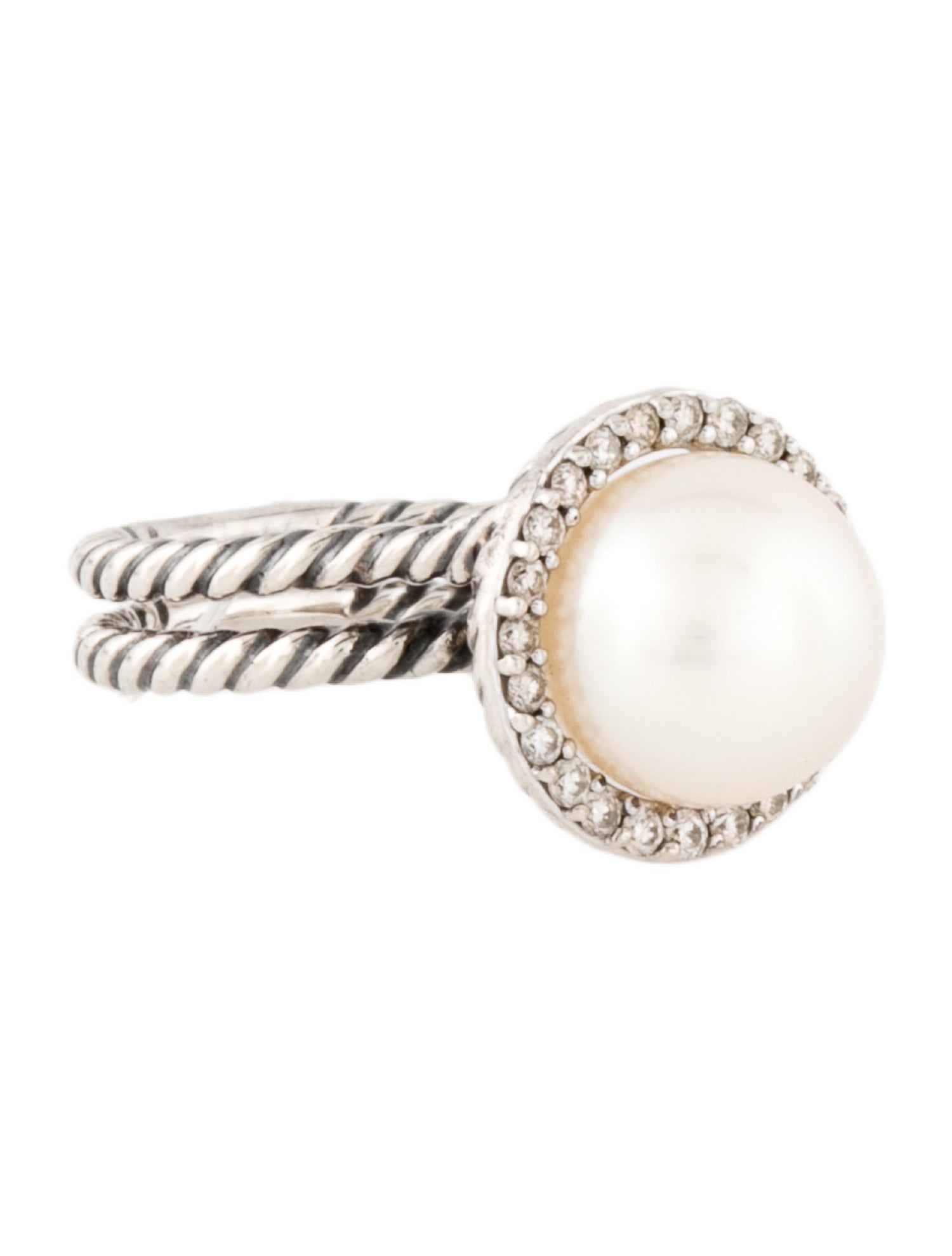 David Yurman Pearl & Diamond Cocktail Ring - 925 Sterling Silver ...