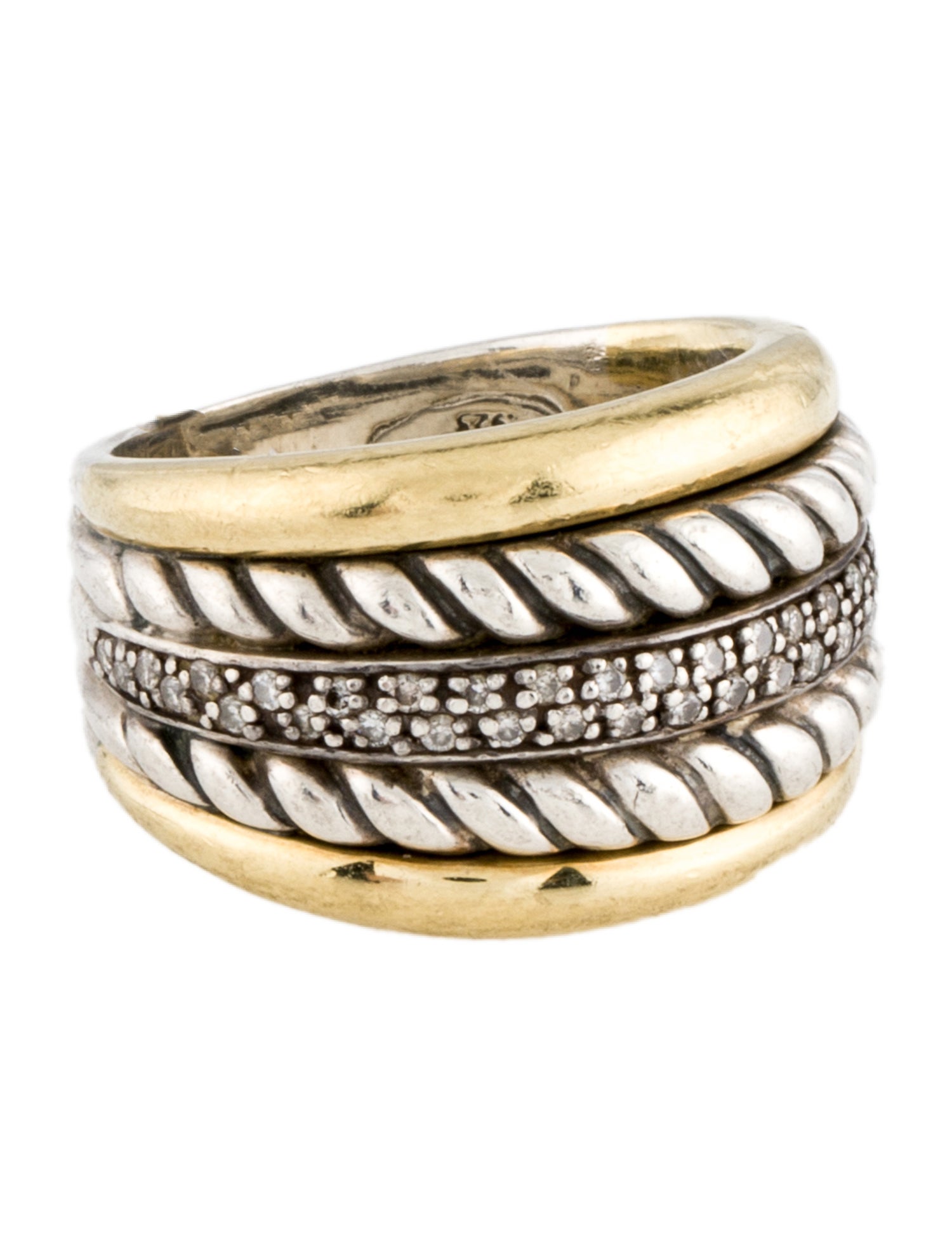David Yurman Two-Tone Crossover Wide Ring - 14K Yellow Gold Rolling ...