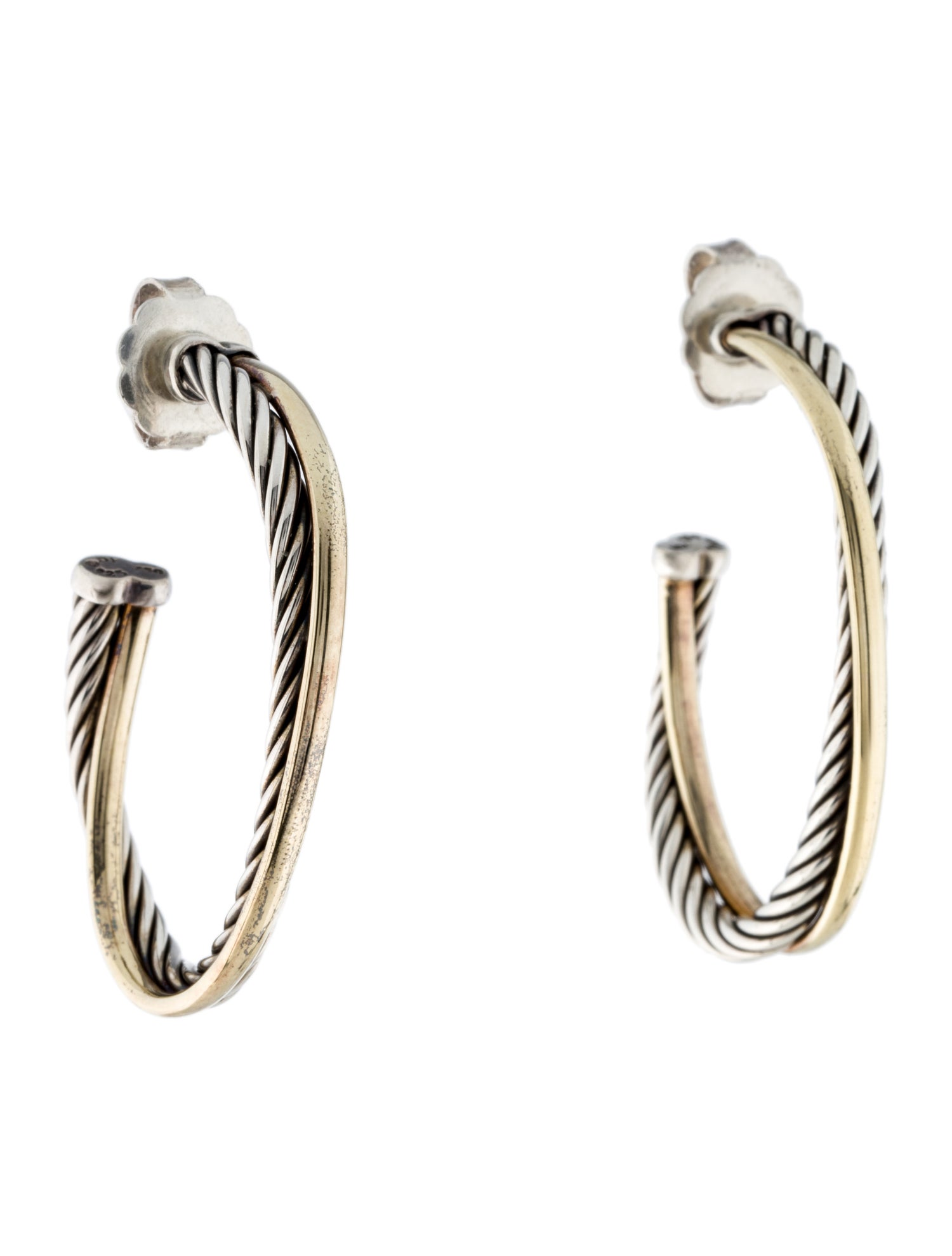 David Yurman Two-Tone Crossover Hoop Earrings - 18K Yellow Gold Hoop ...