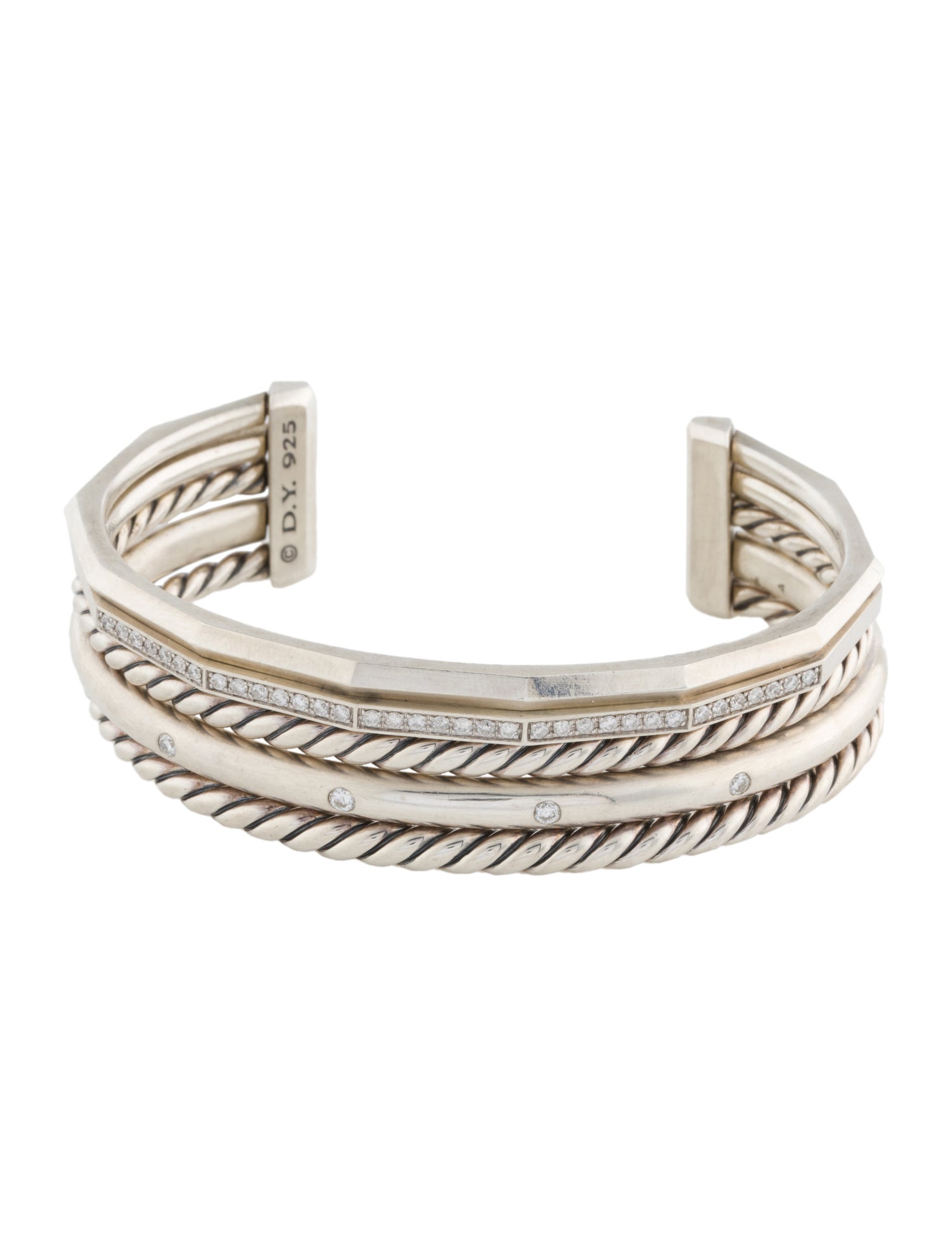David Yurman Diamond Stax Five Row Cuff Bracelet - Sterling Silver Cuff ...