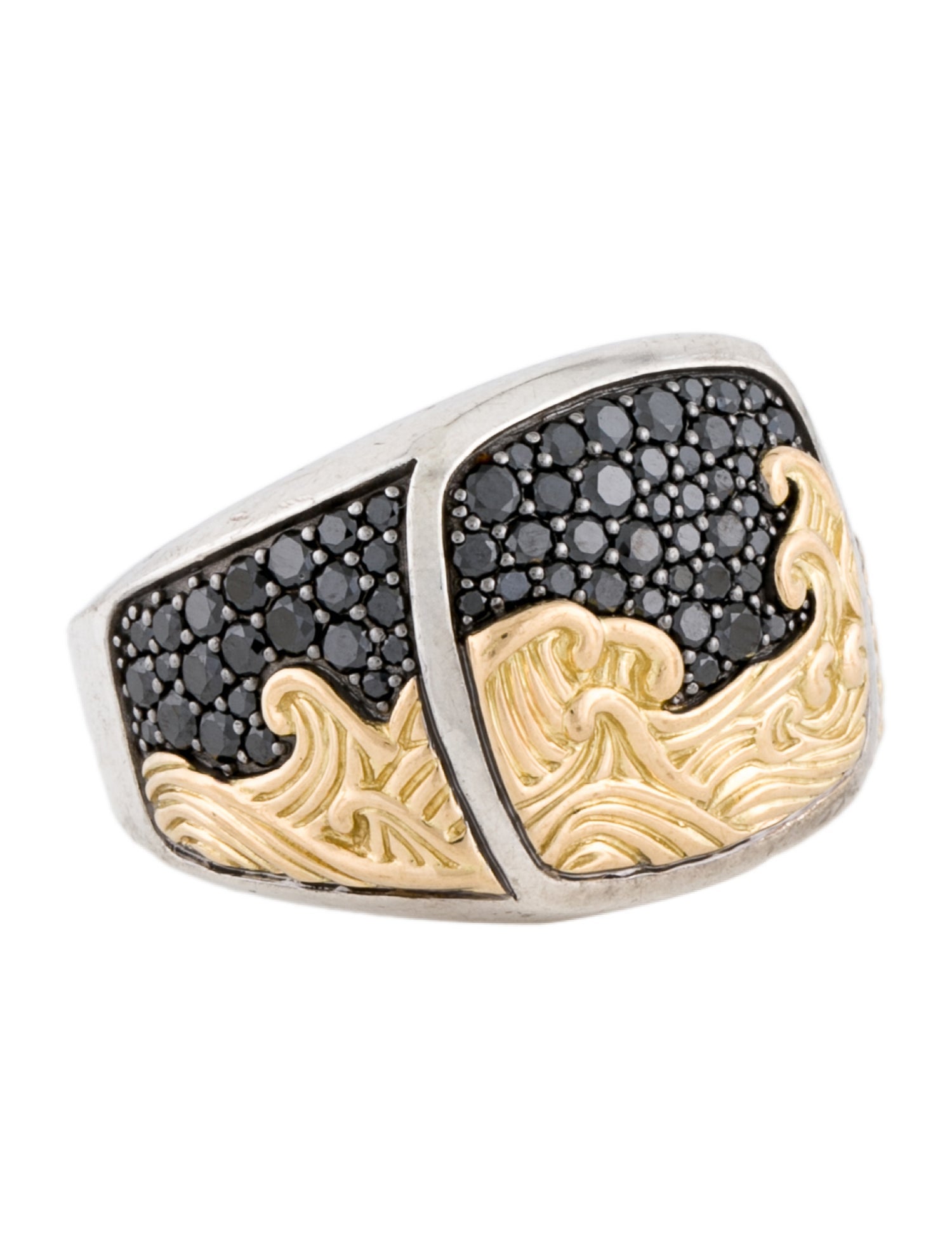 David Yurman Two-Tone Diamond Waves Signet Ring - 18K Yellow Gold ...