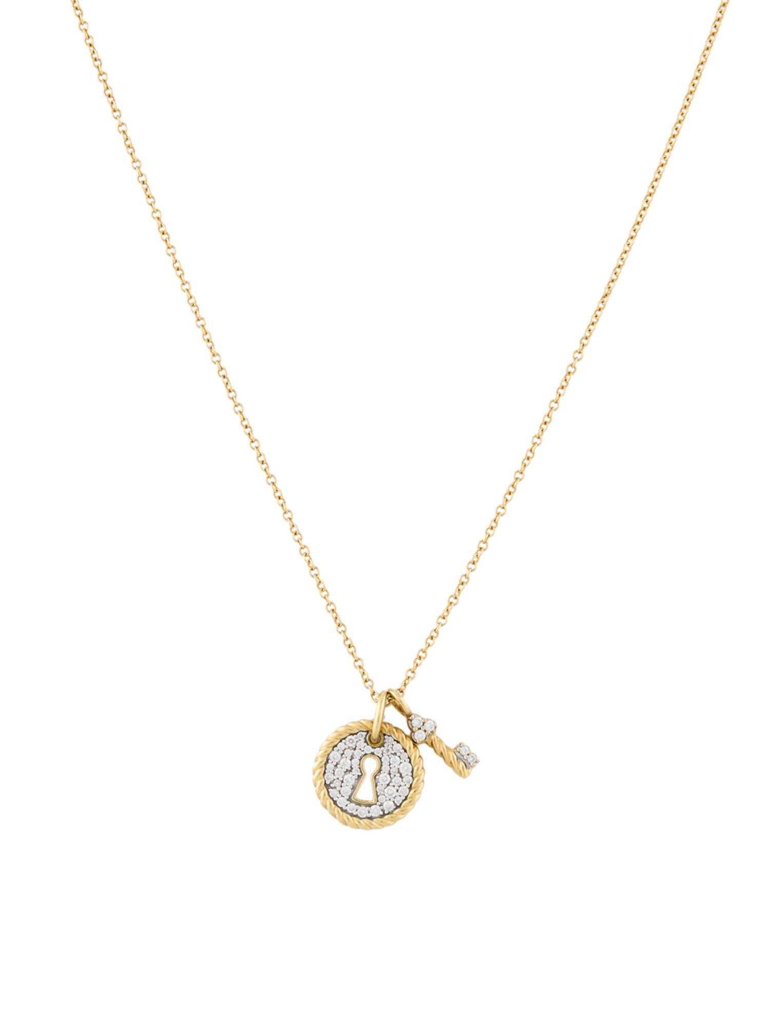 David Yurman 18K Diamond Lock & Key Pendant Necklace - 18K Yellow Gold ...