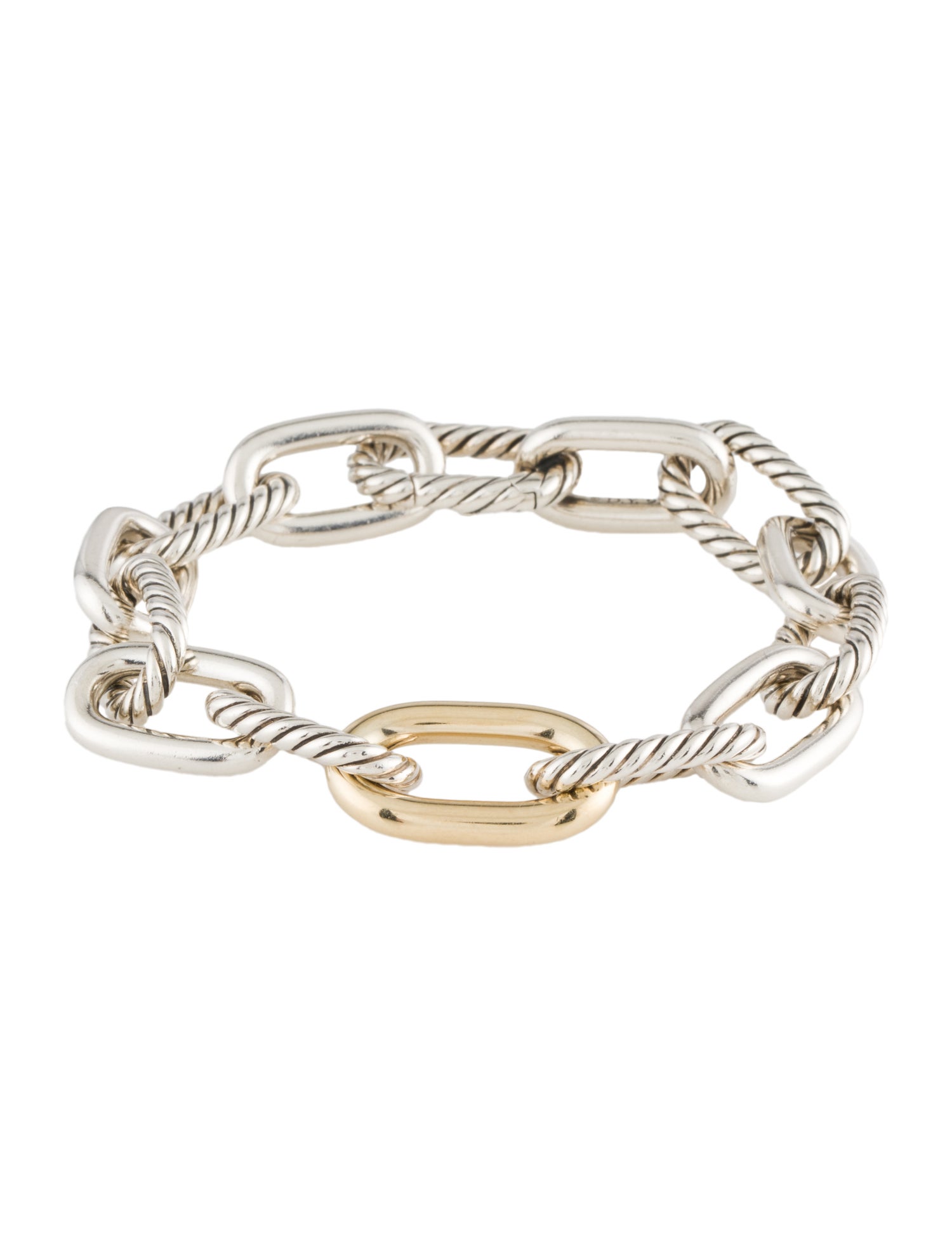David Yurman Two-Tone LInk Bracelet - Sterling Silver Link, Bracelets - DVY176370 | The RealReal