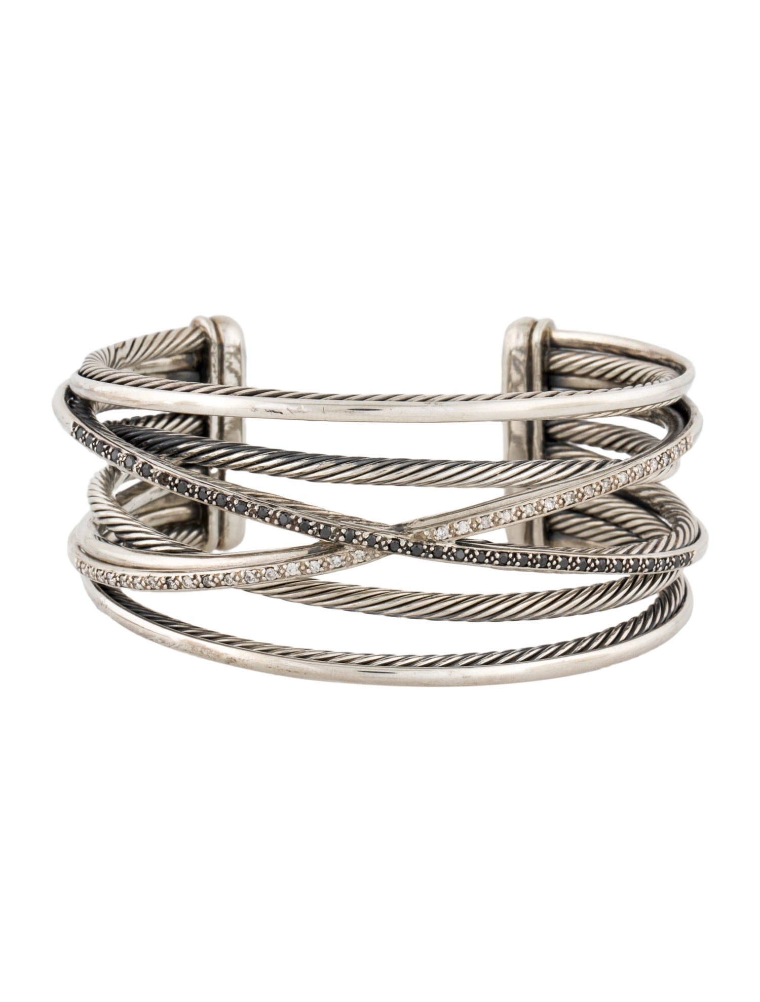 David Yurman Diamond Crossover Five-Row Cuff Bracelet - Sterling Silver ...