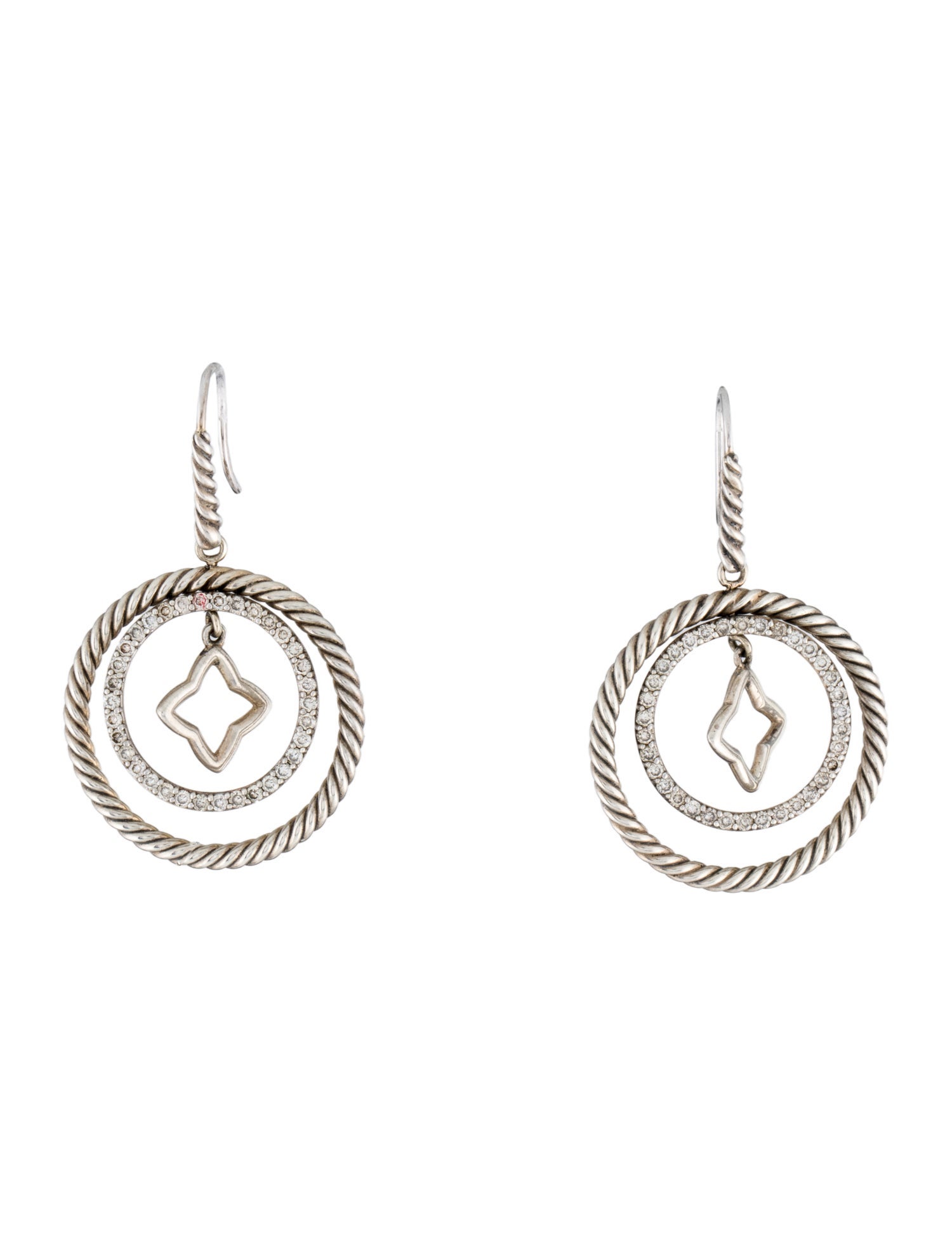 David Yurman Diamond Quatrefoil Mobile Drop Earrings - Sterling Silver ...