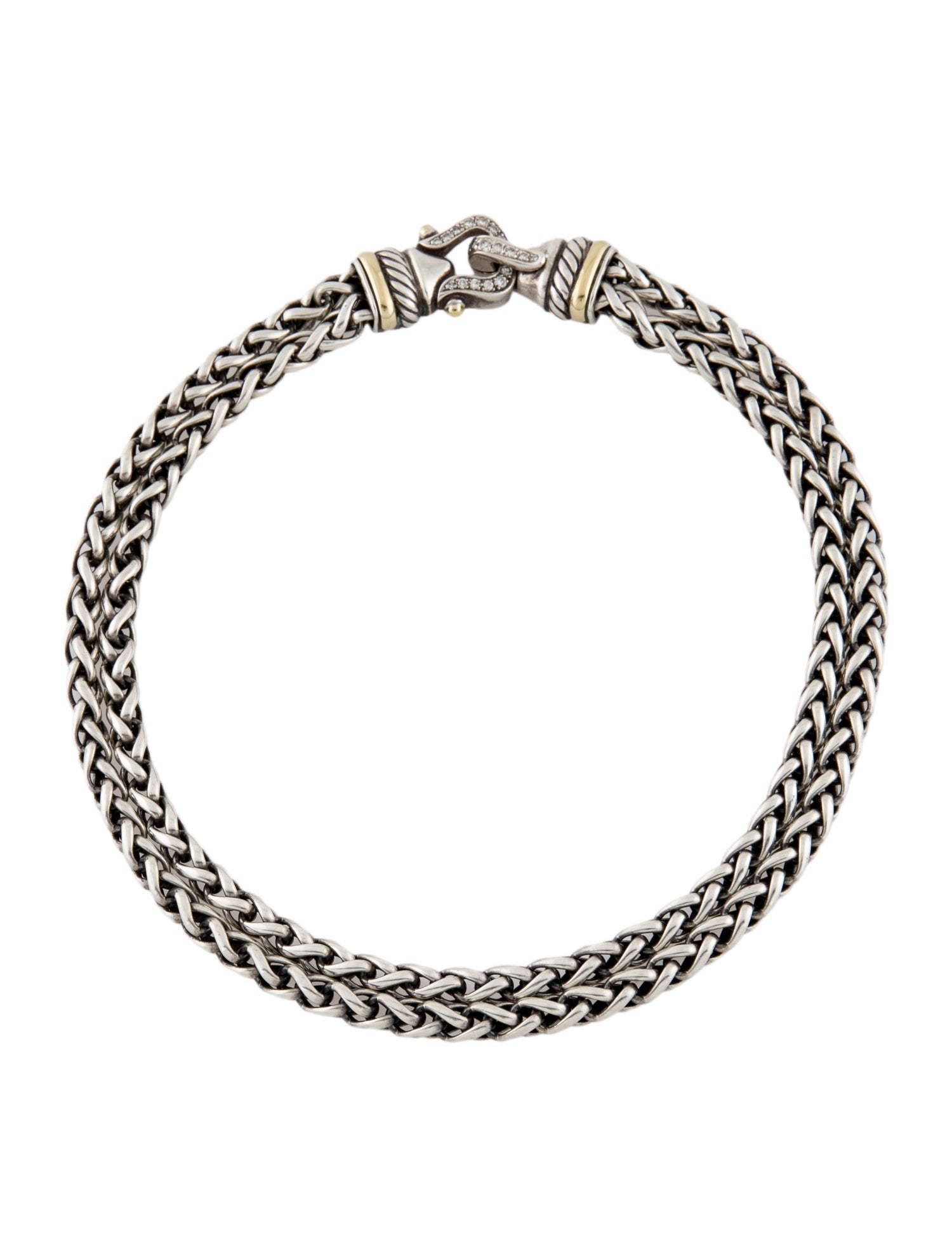 David Yurman Diamond Buckle Double Wheat Chain Necklace - 18K Yellow ...