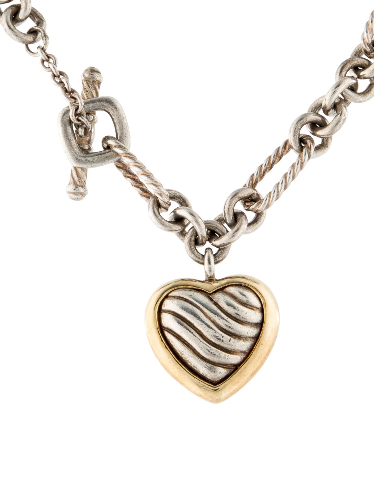 David Yurman Two-Tone Heart Pendant Figaro Necklace - 18K Yellow Gold ...