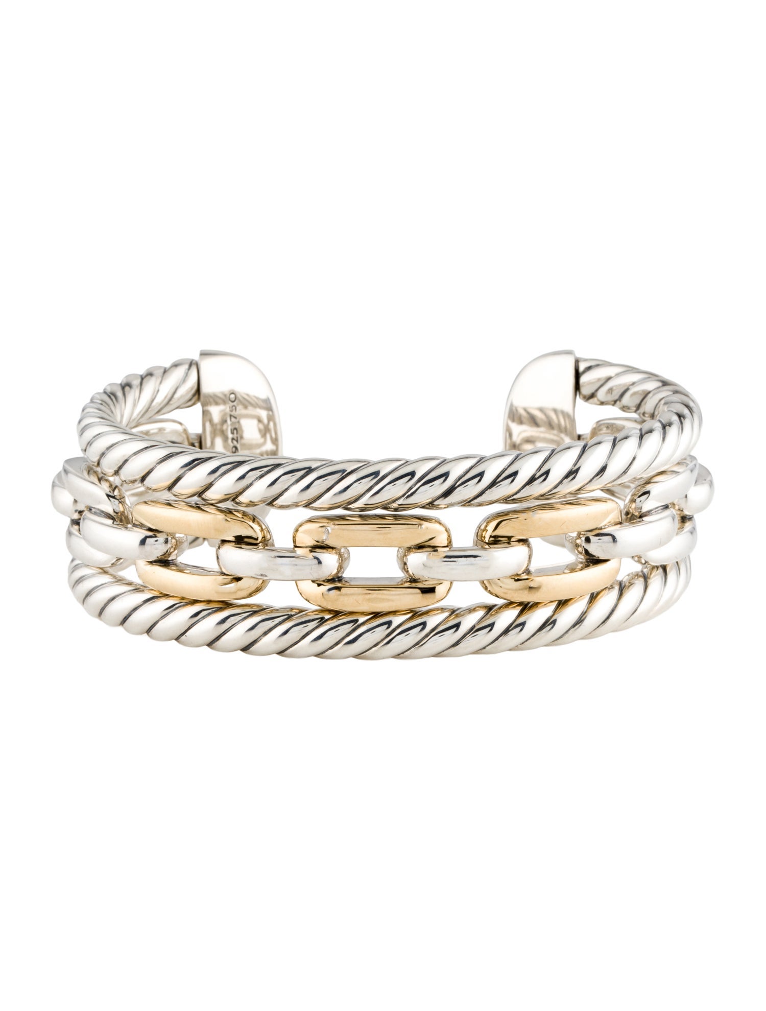 David Yurman Two-Tone Wellesley Link Multi Stack Cuff - 18K Yellow Gold Cuff, Bracelets ...