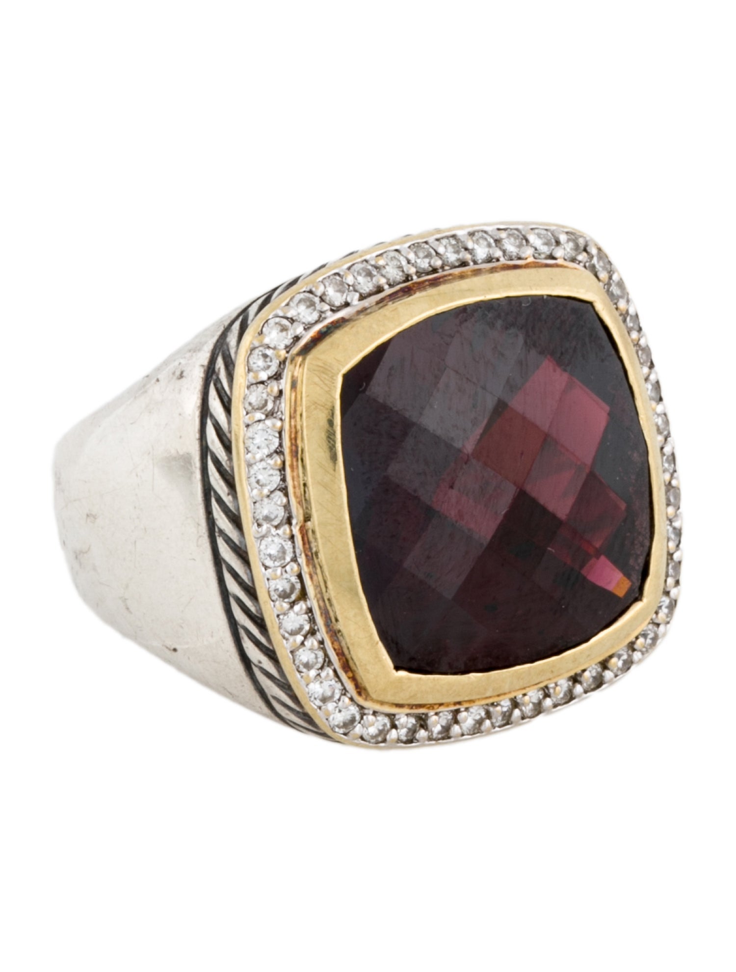 David Yurman Garnet & Diamond Albion Cocktail Ring - 18K Yellow Gold ...