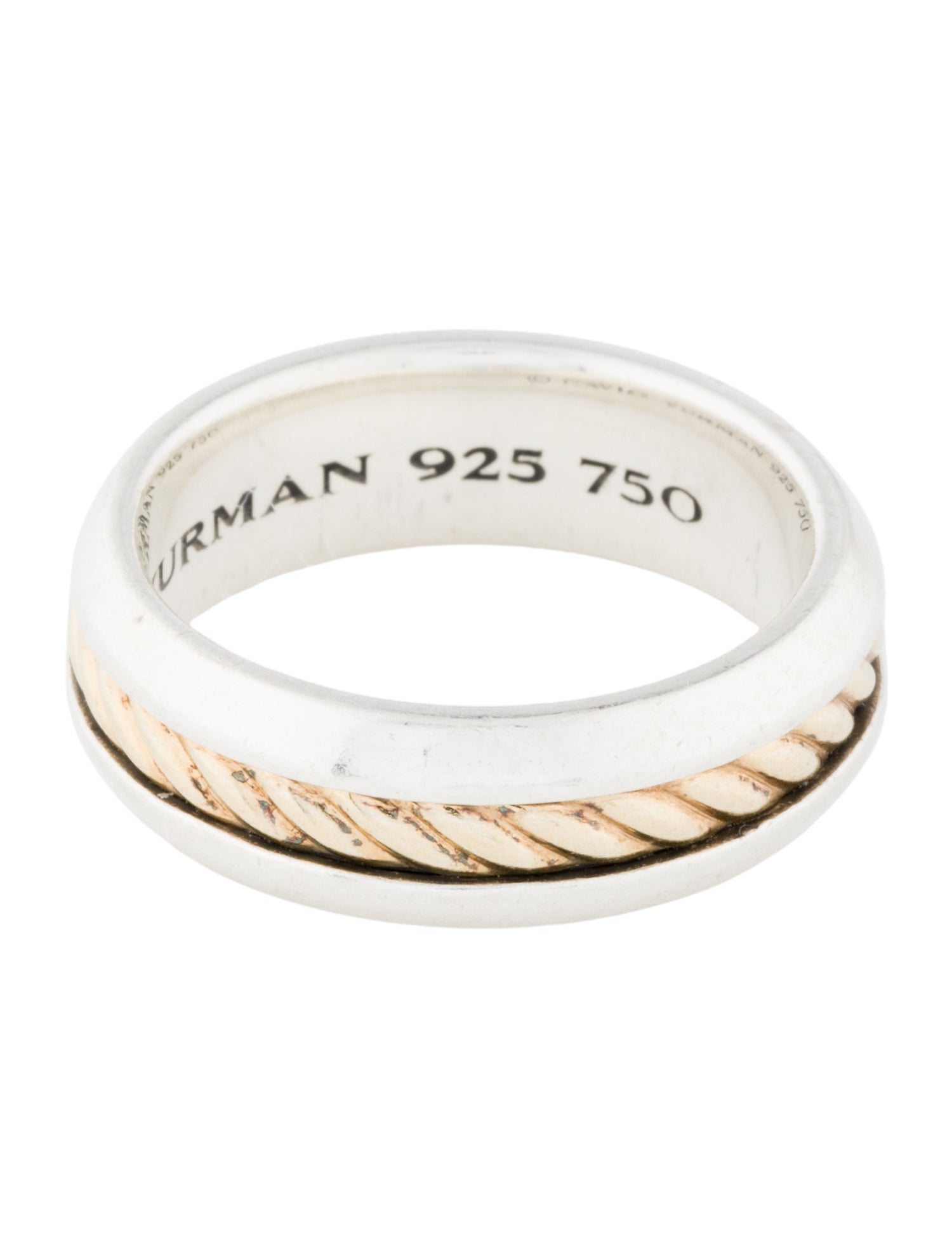 David Yurman Two-Tone Cable Inset Band - 18K Yellow Gold Band, Rings ...