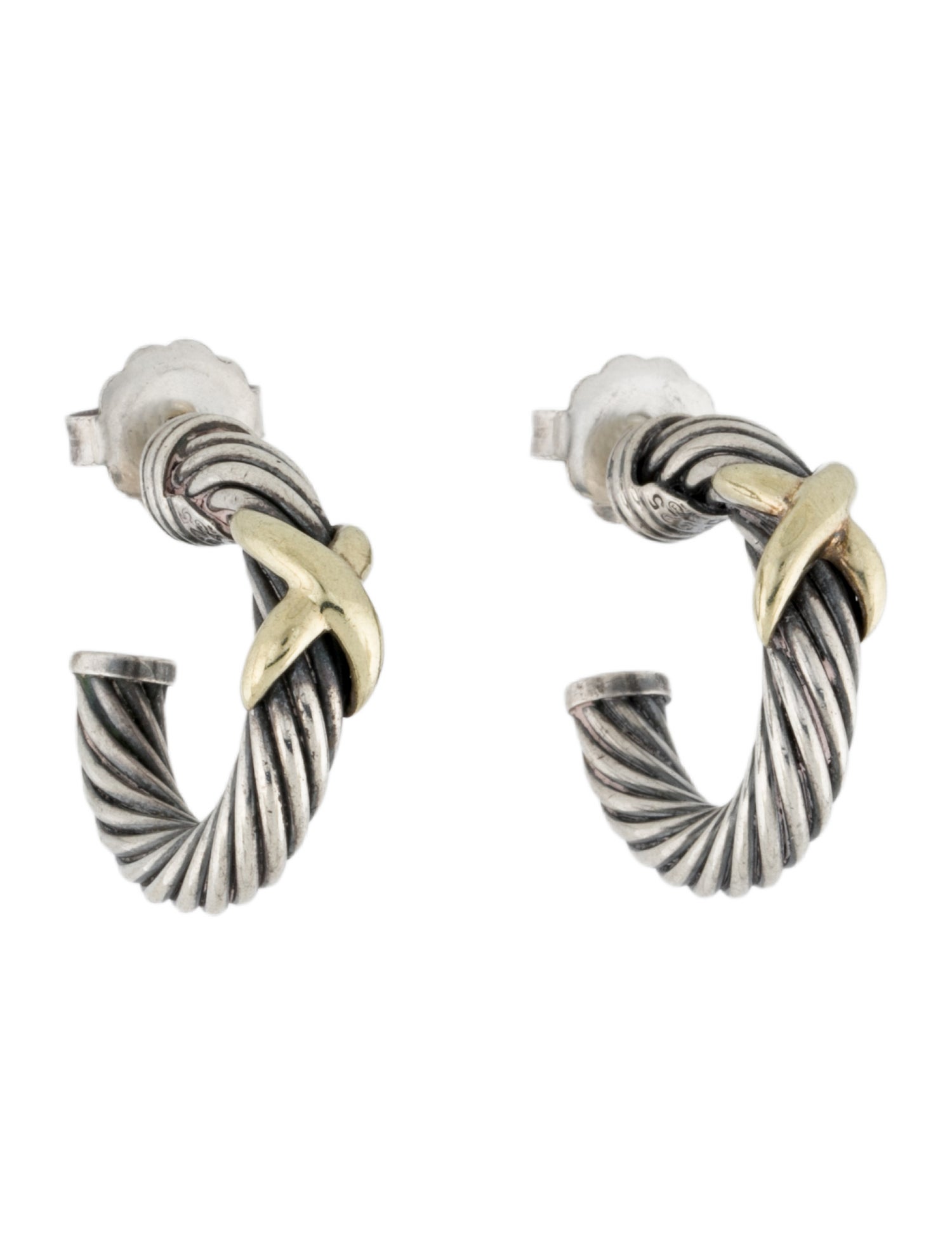 David Yurman Two-Tone X Crossover Hoop Earrings - 14K Yellow Gold Hoop ...