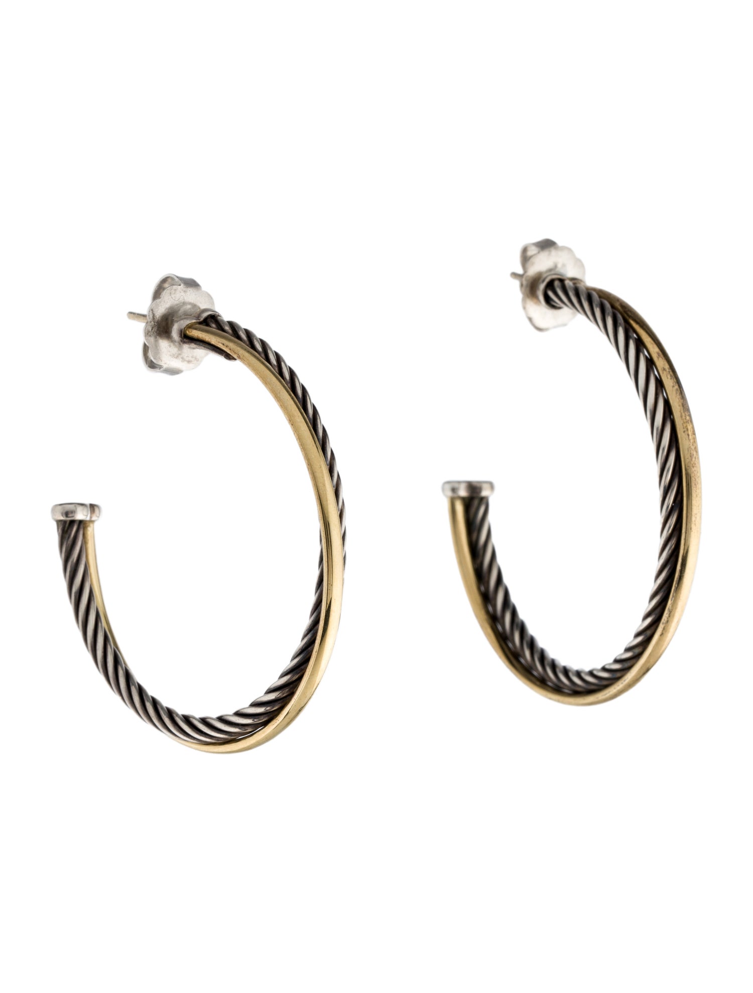 David Yurman Two-Tone Crossover Hoops - Sterling Silver Hoop, Earrings ...