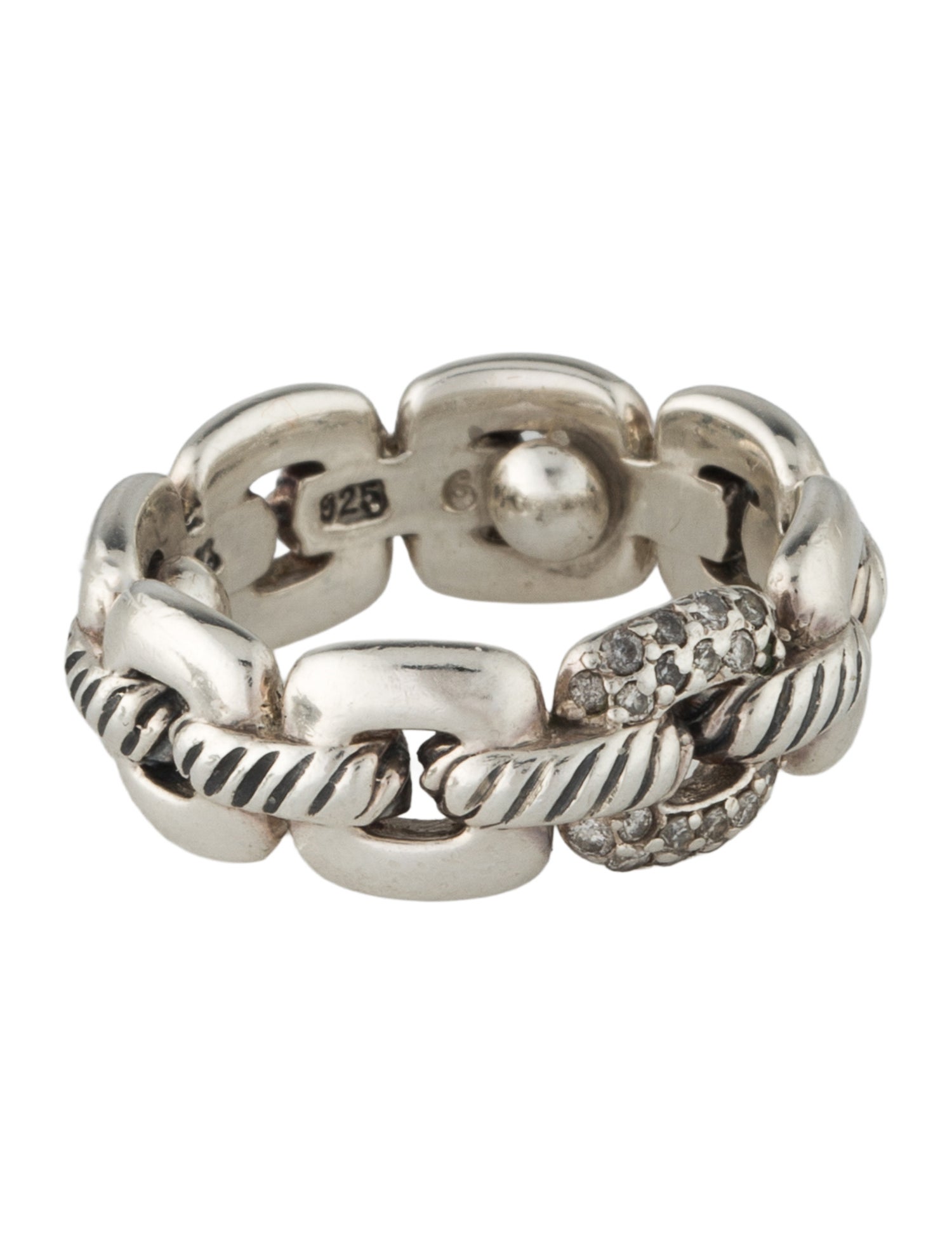 David Yurman Diamond Interlocking Chain Link Band - Sterling Silver ...