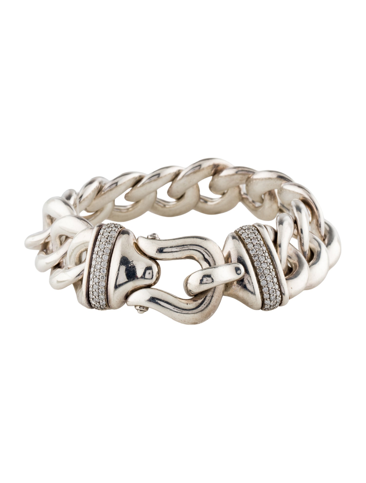 David Yurman Diamond Buckle Single-Row Bracelet - Sterling Silver Link ...