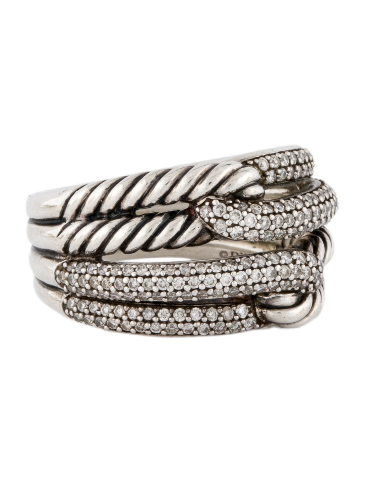 David Yurman Diamond Labyrinth® Double-Loop Ring - Sterling Silver Band, Rings - DVY187052 | The ...