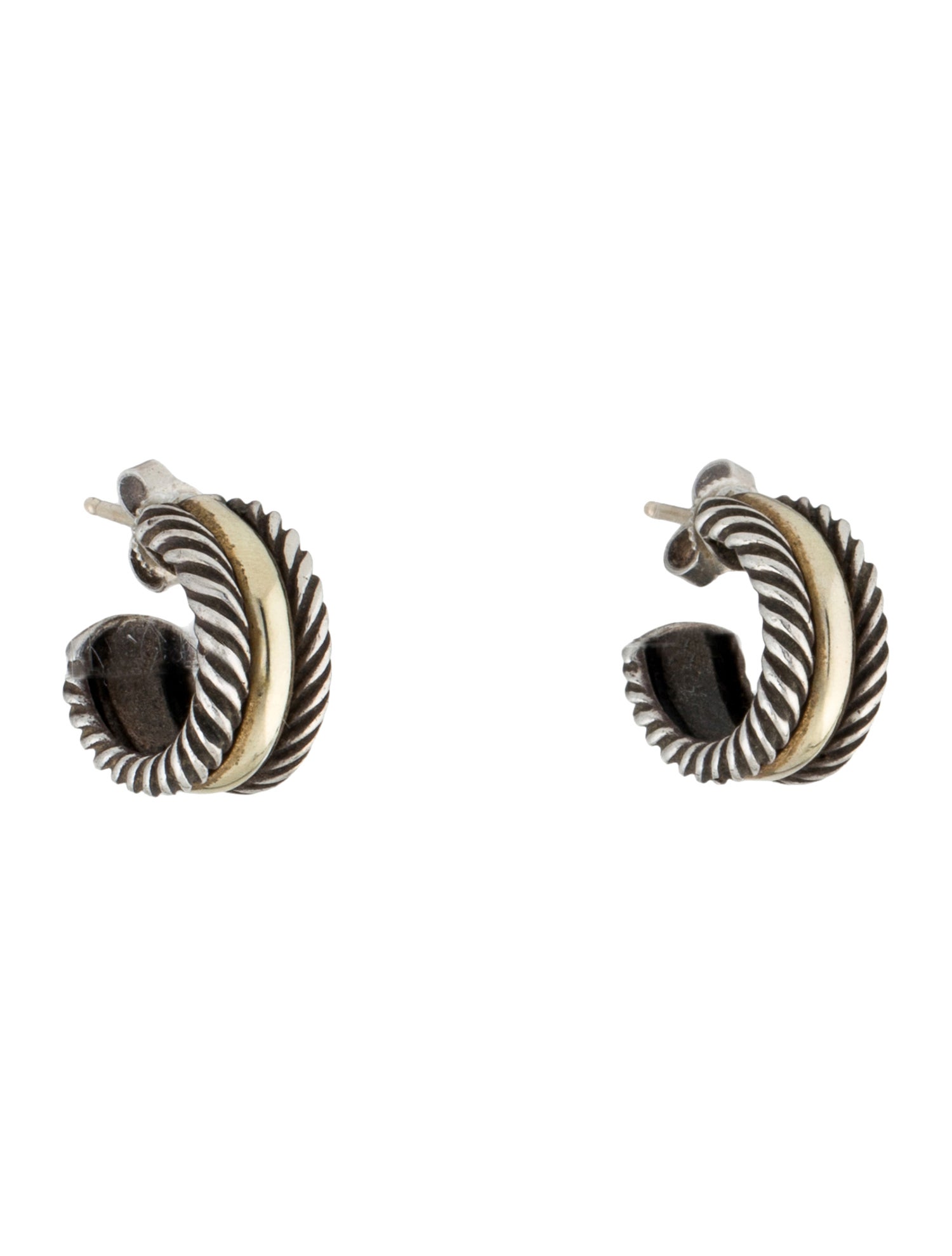 David Yurman Two-Tone Cable Collectibles Small Hoop Earrings - 14K ...