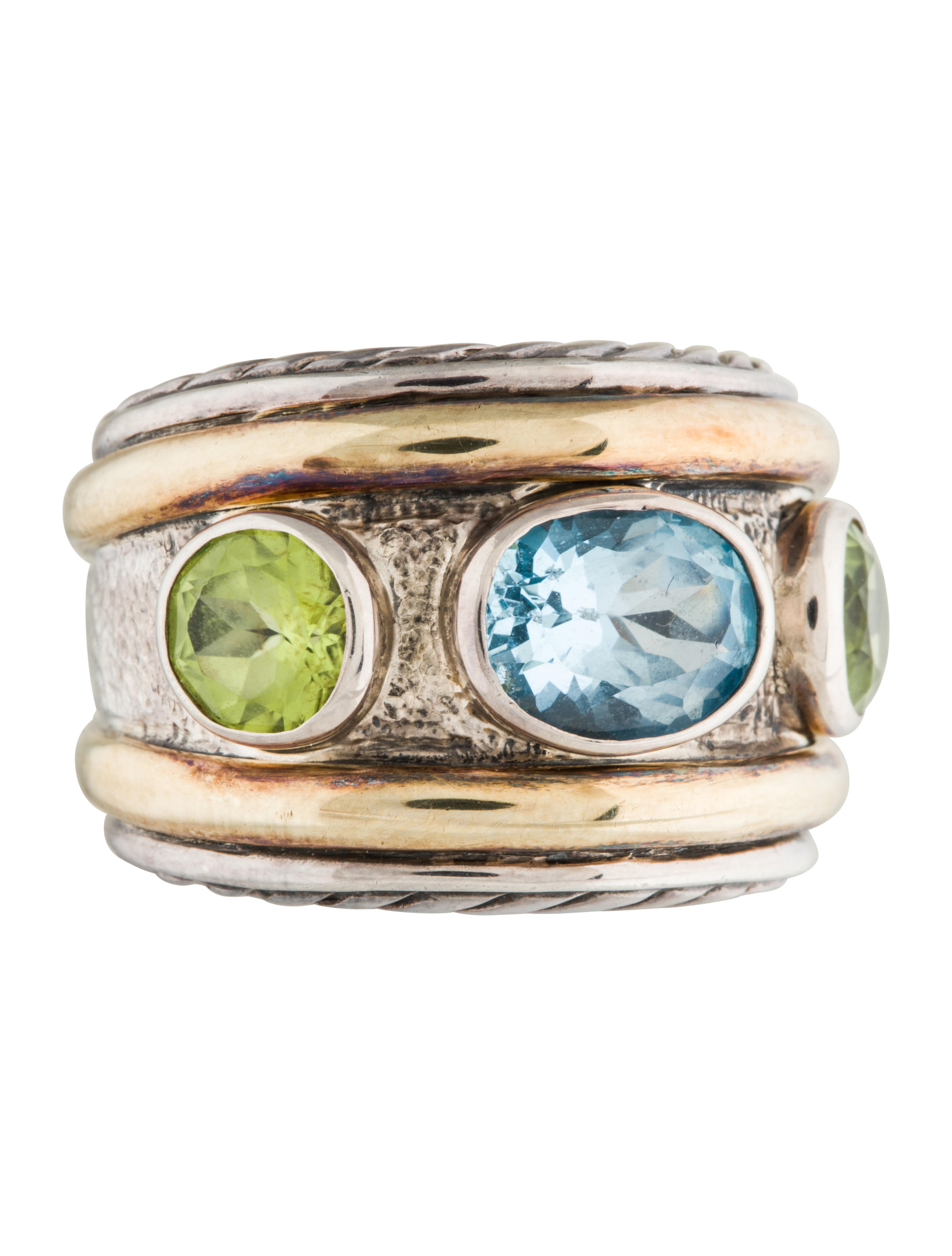 David Yurman Two-Tone Blue Topaz & Peridot Renaissance Ring - Rings ...
