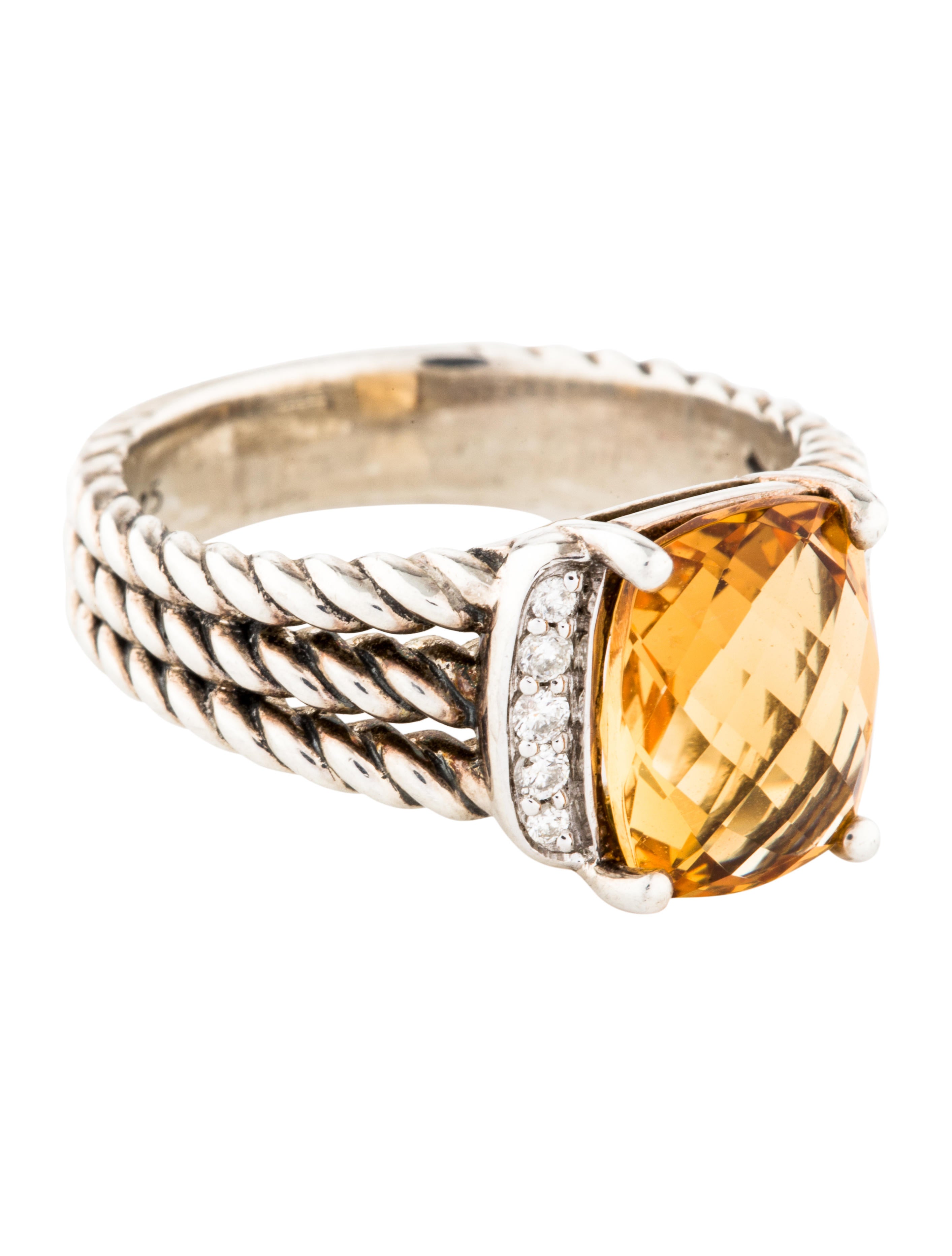 David Yurman Citrine & Diamond Petite Wheaton Ring - Sterling Silver ...