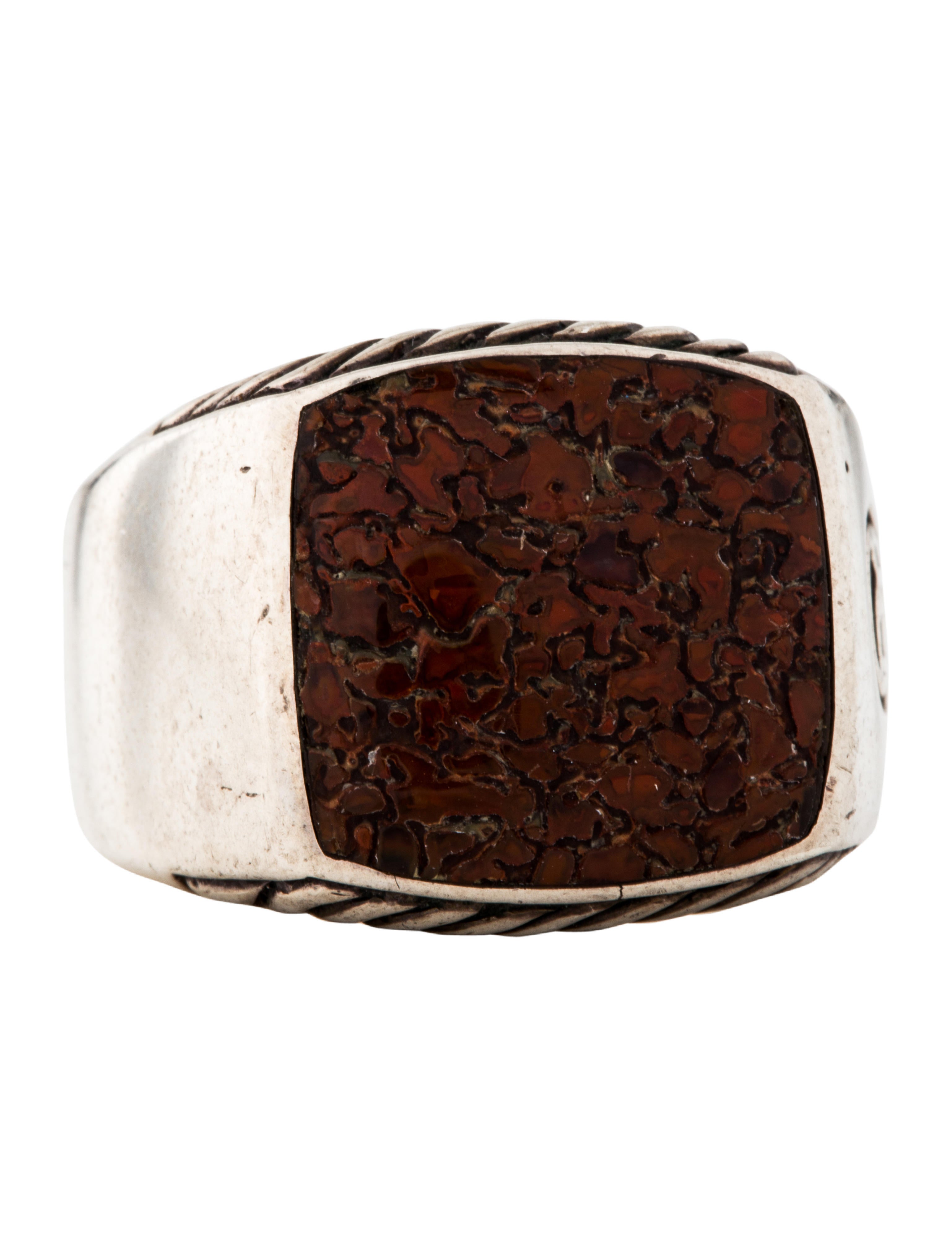 David Yurman Fossilized Dinosaur Bone Signet Ring - Sterling Silver ...