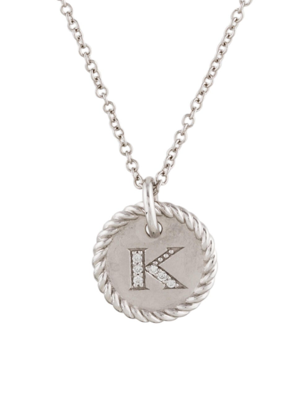 David Yurman 18K Diamond Initial 'K' Charm Pendant Necklace - 18K White ...