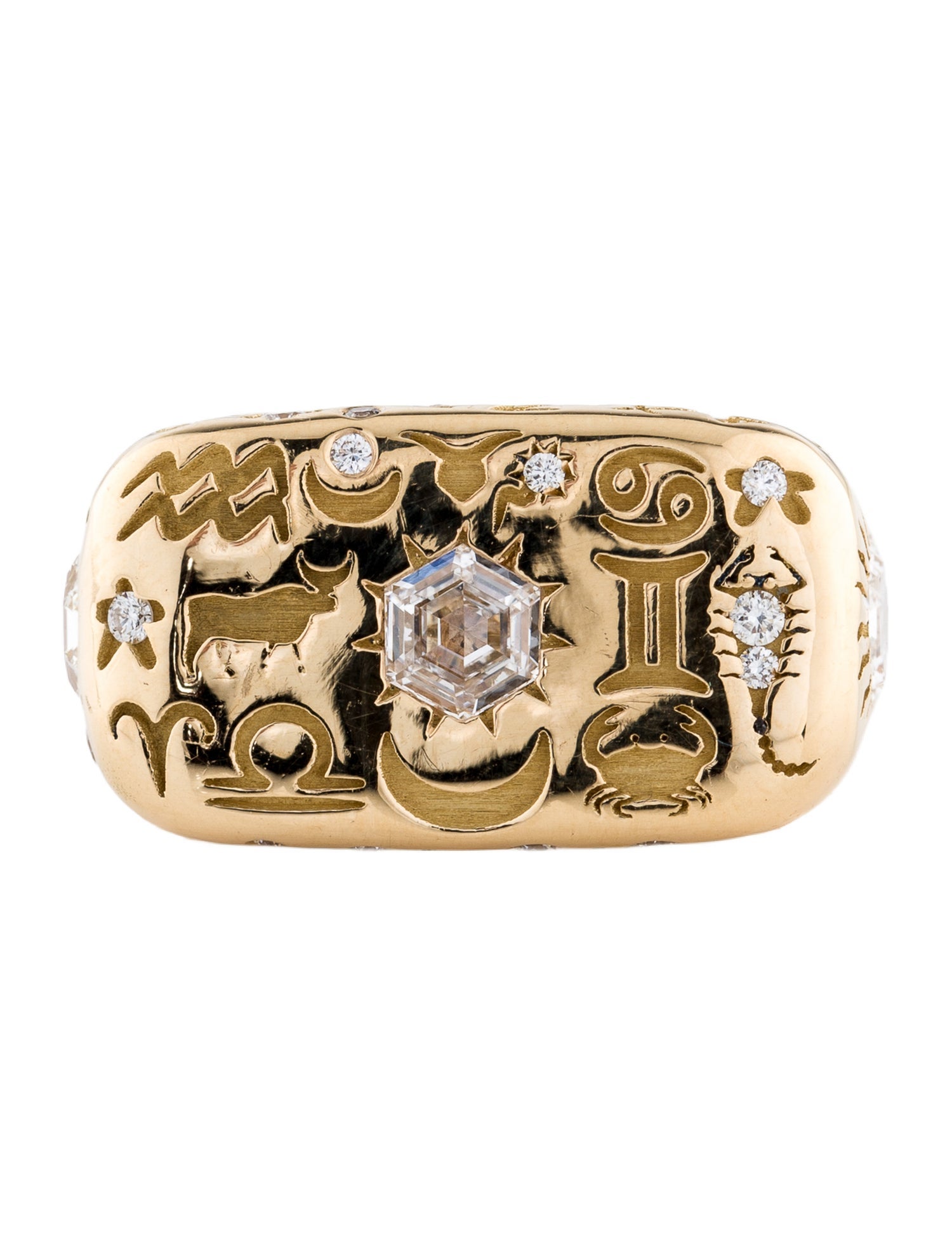 Dyne 18K Diamond Loverglyphs Leo Zodiac Signet Ring - Signet Ring ...