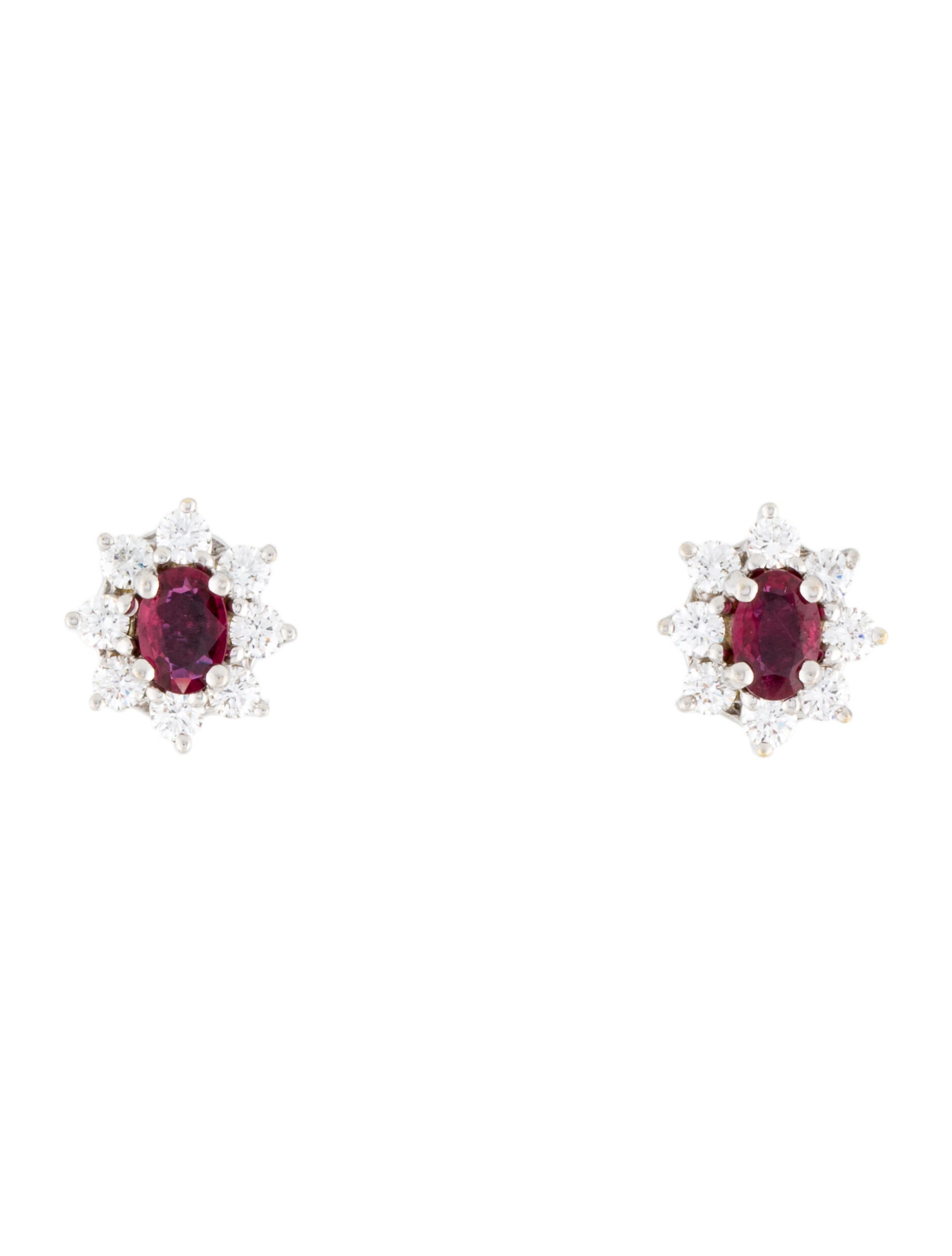 Earrings 18K Ruby & Diamond Stud Earrings - Rhodium-Plated 18K White ...