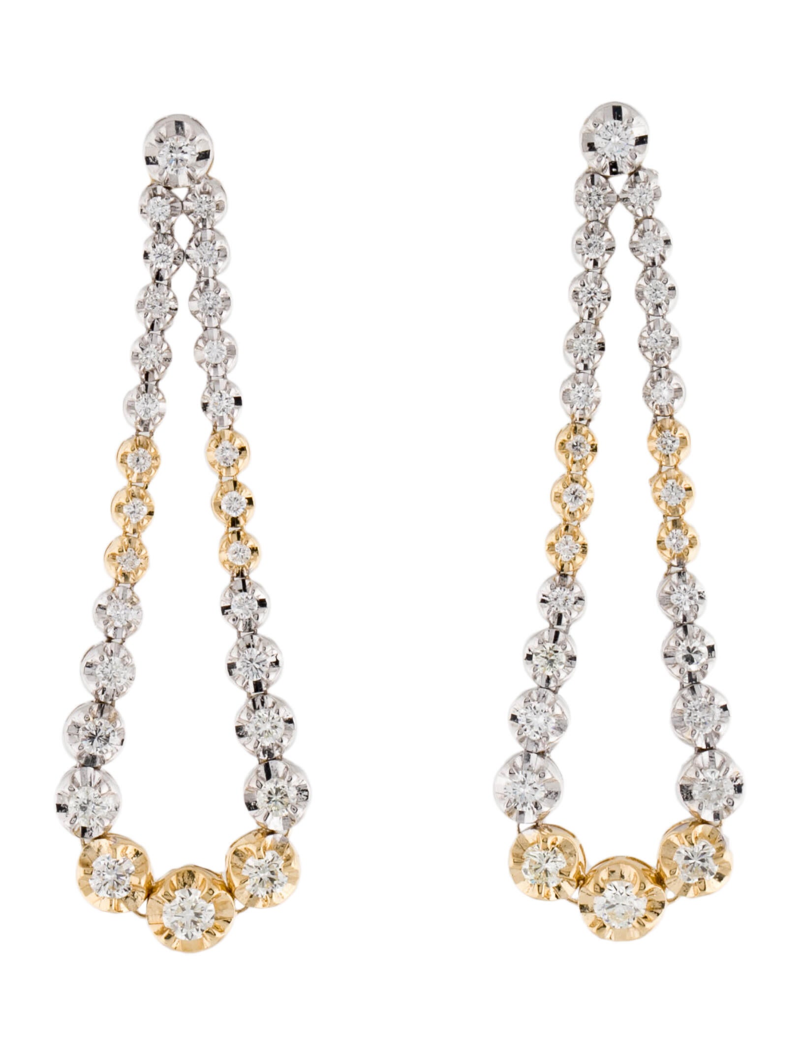 Earrings 14K Two-Color Diamond Drop Earrings - 14K Yellow Gold Drop ...