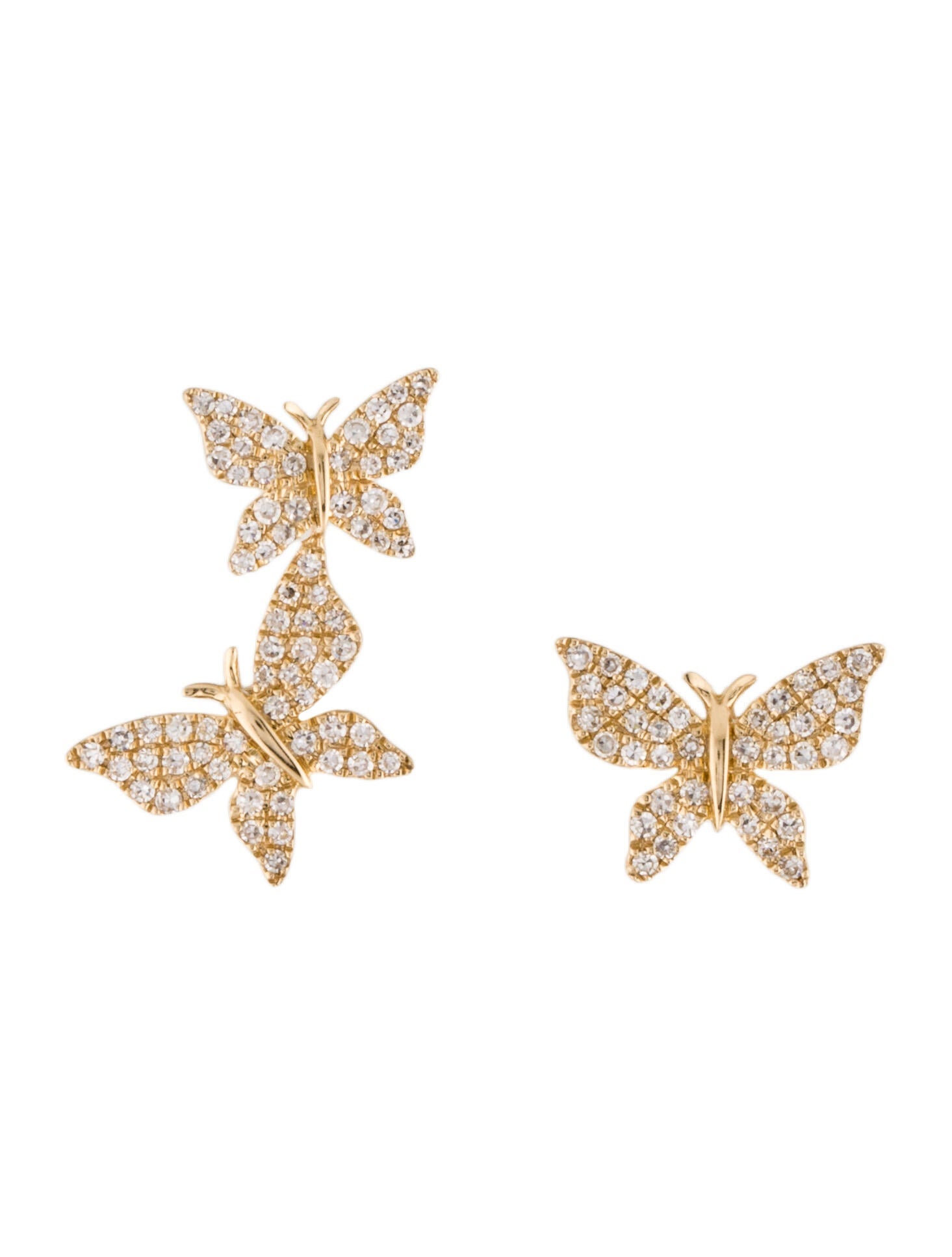 Earrings 14K Asymmetric Butterfly Diamond Stud Earrings - 14K Yellow ...