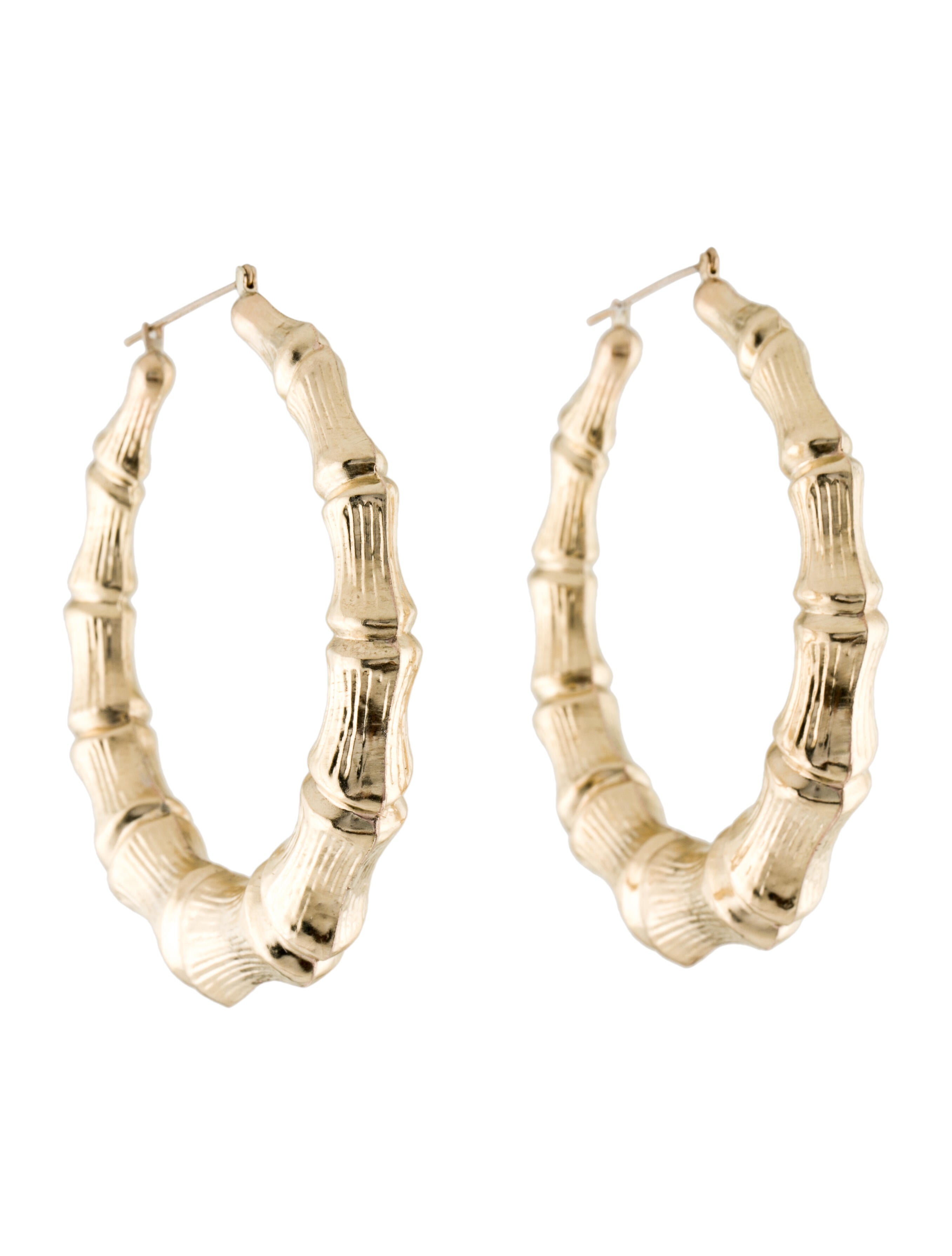 Earrings 14K Extra Large Bamboo Hoop Earrings - 14K Yellow Gold Hoop ...