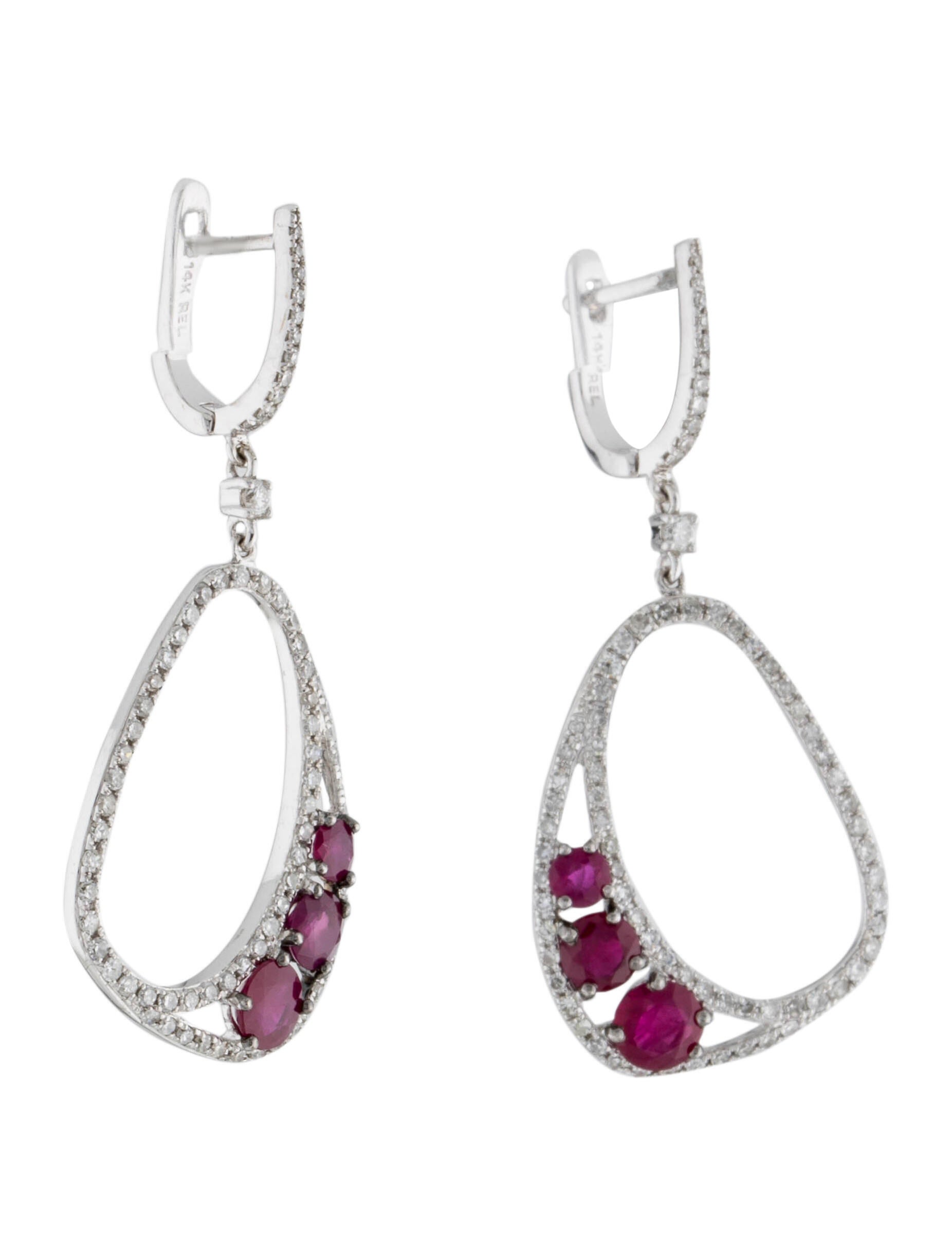 Earrings 14K Ruby & Diamond Drop Earrings - Rhodium-Plated 14K White ...