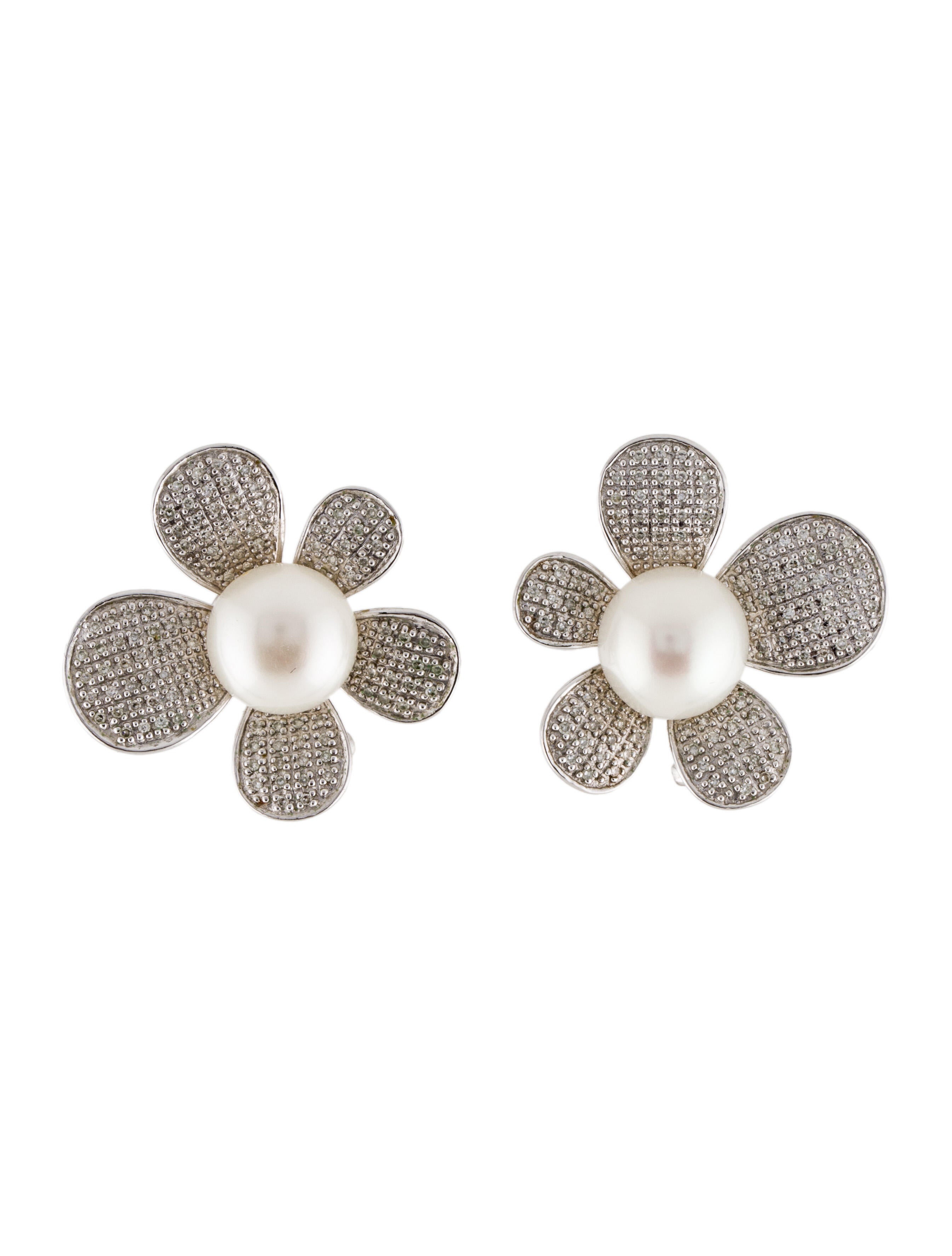 Earrings Super Bell 14K Pearl & Diamond Clip-On - 14K White Gold Clip ...