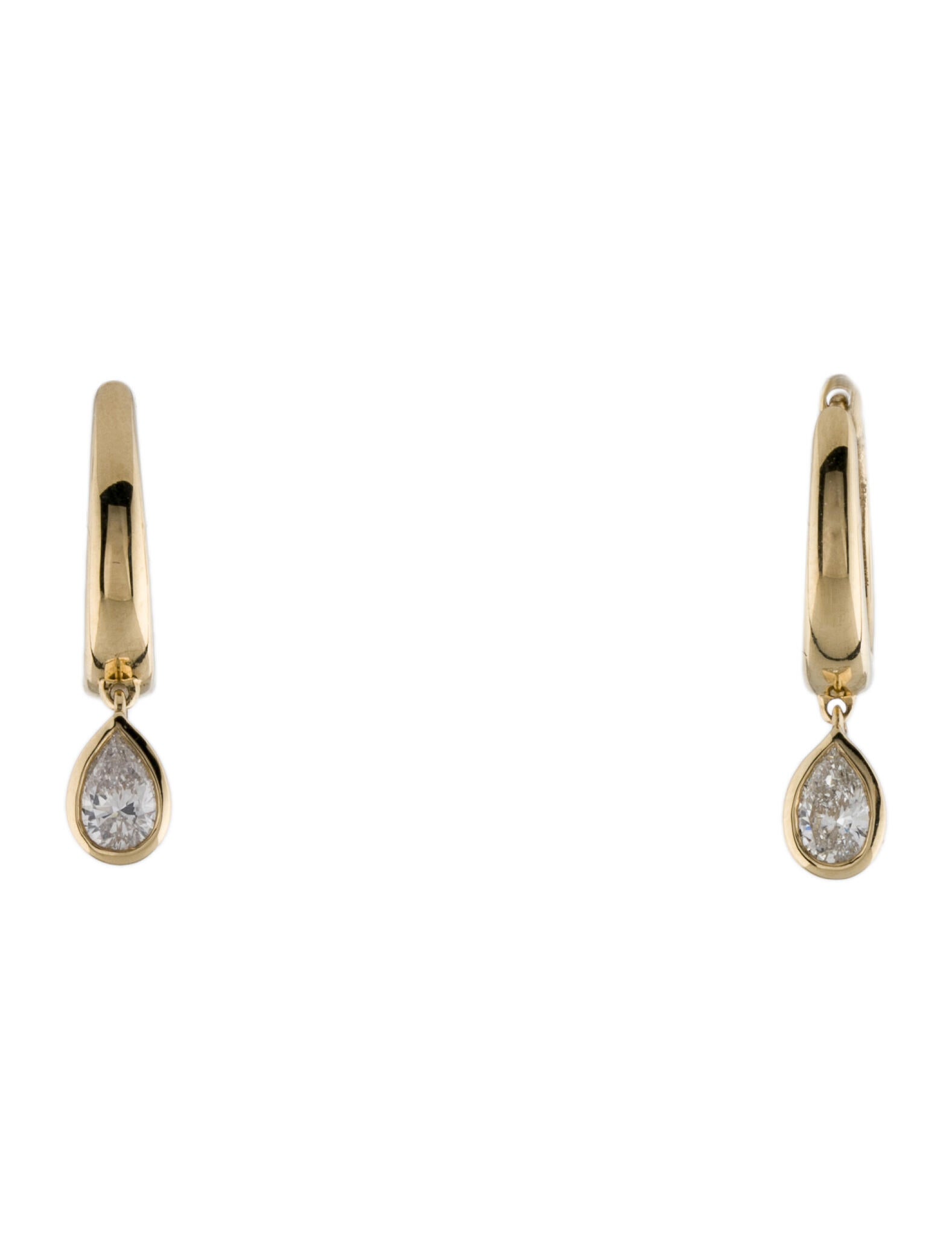 Earrings 14K Diamond Drop Hoop Earrings - 14K Yellow Gold Drop ...