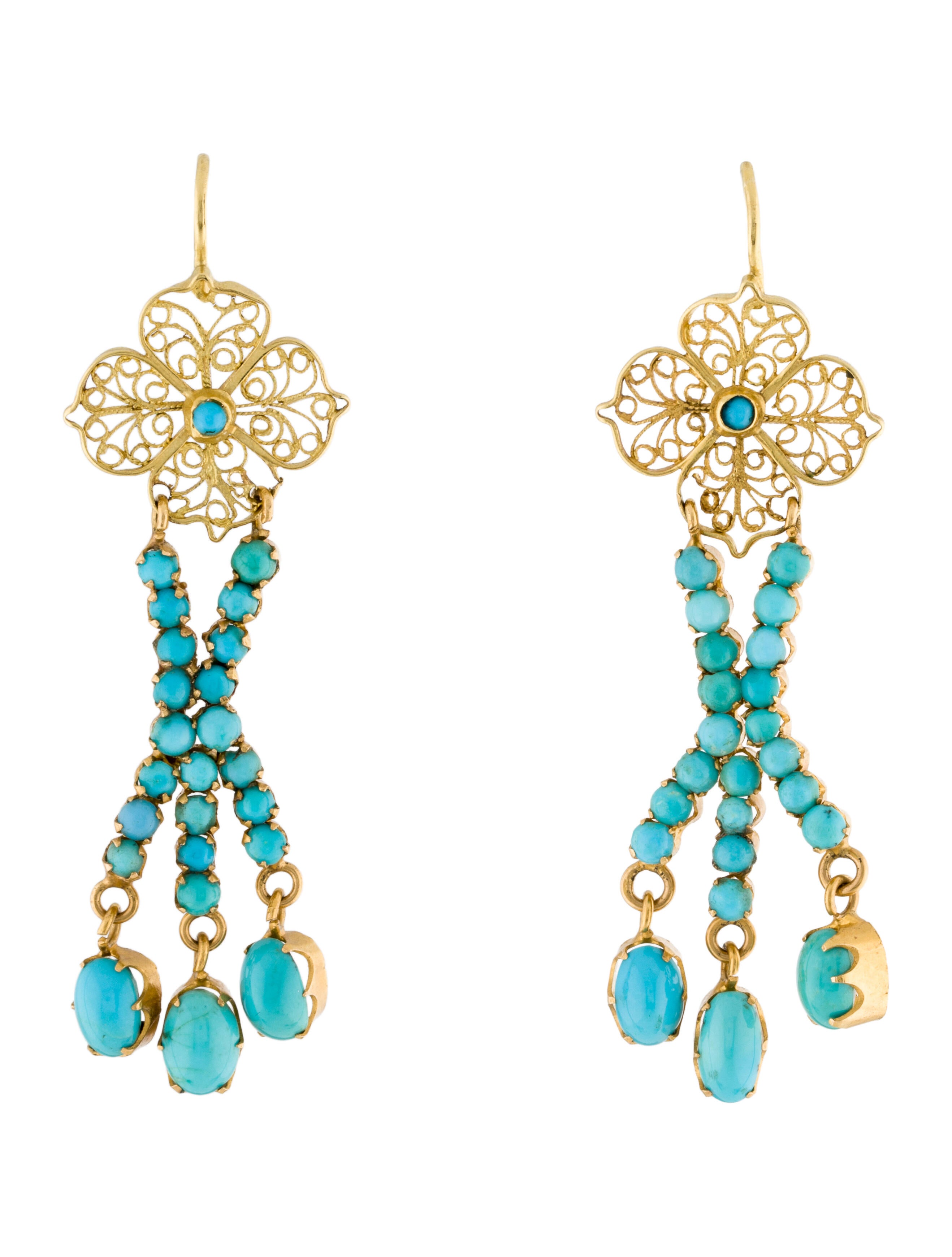 Earrings 18K Turquoise & Diamond Drop Earclips - Rhodium-Plated 18K ...