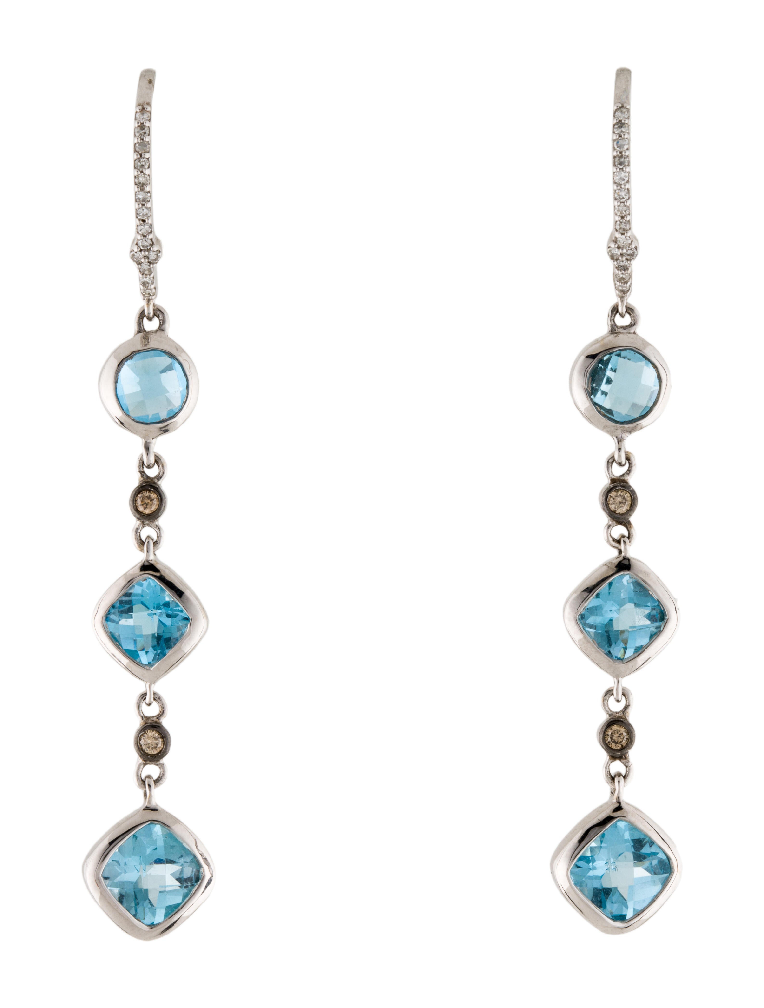 Earrings 18K Turquoise & Diamond Drop Earclips - Rhodium-Plated 18K ...