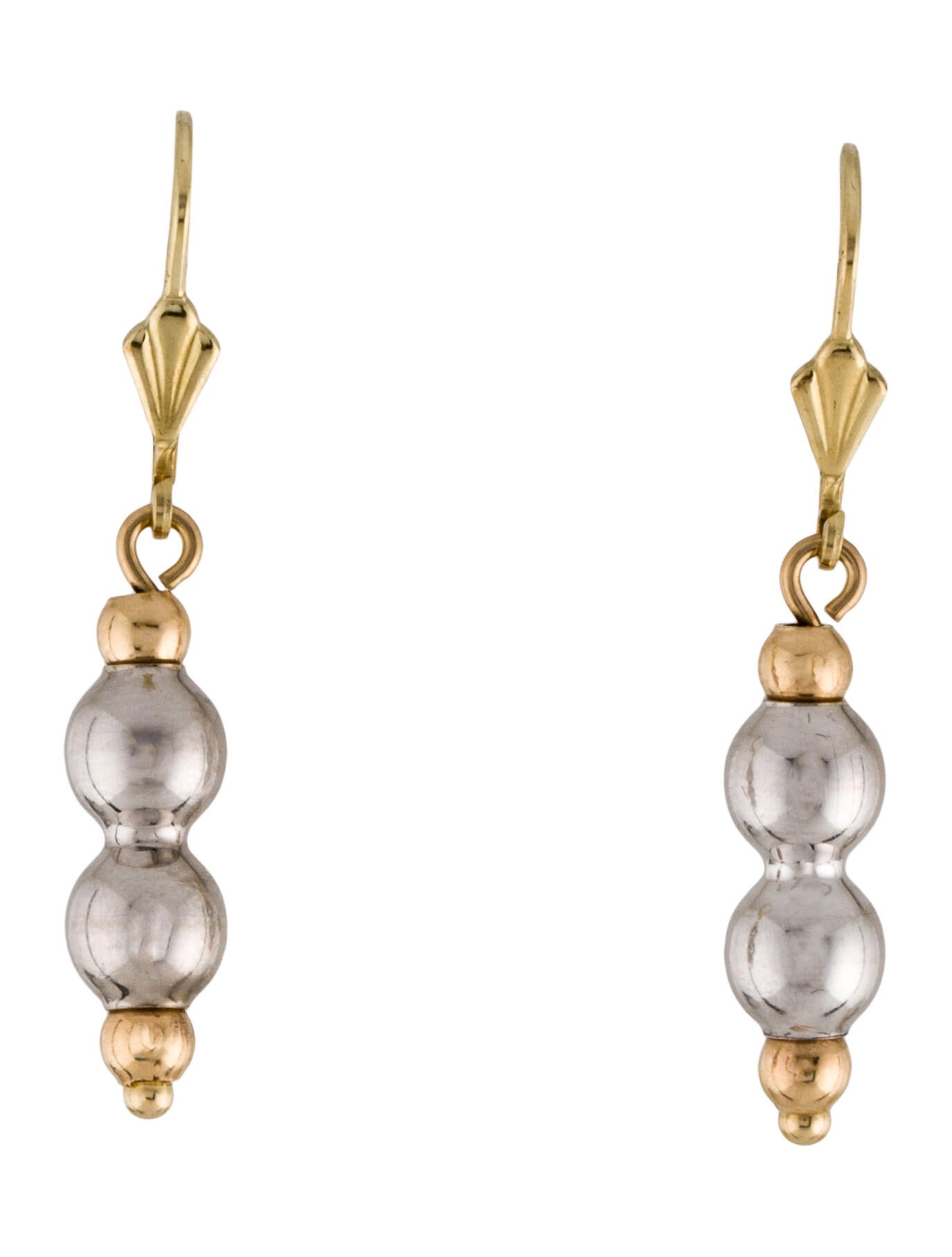 Earrings 14K Two-Tone Drop Earrings - 14K Yellow Gold Drop, Earrings ...