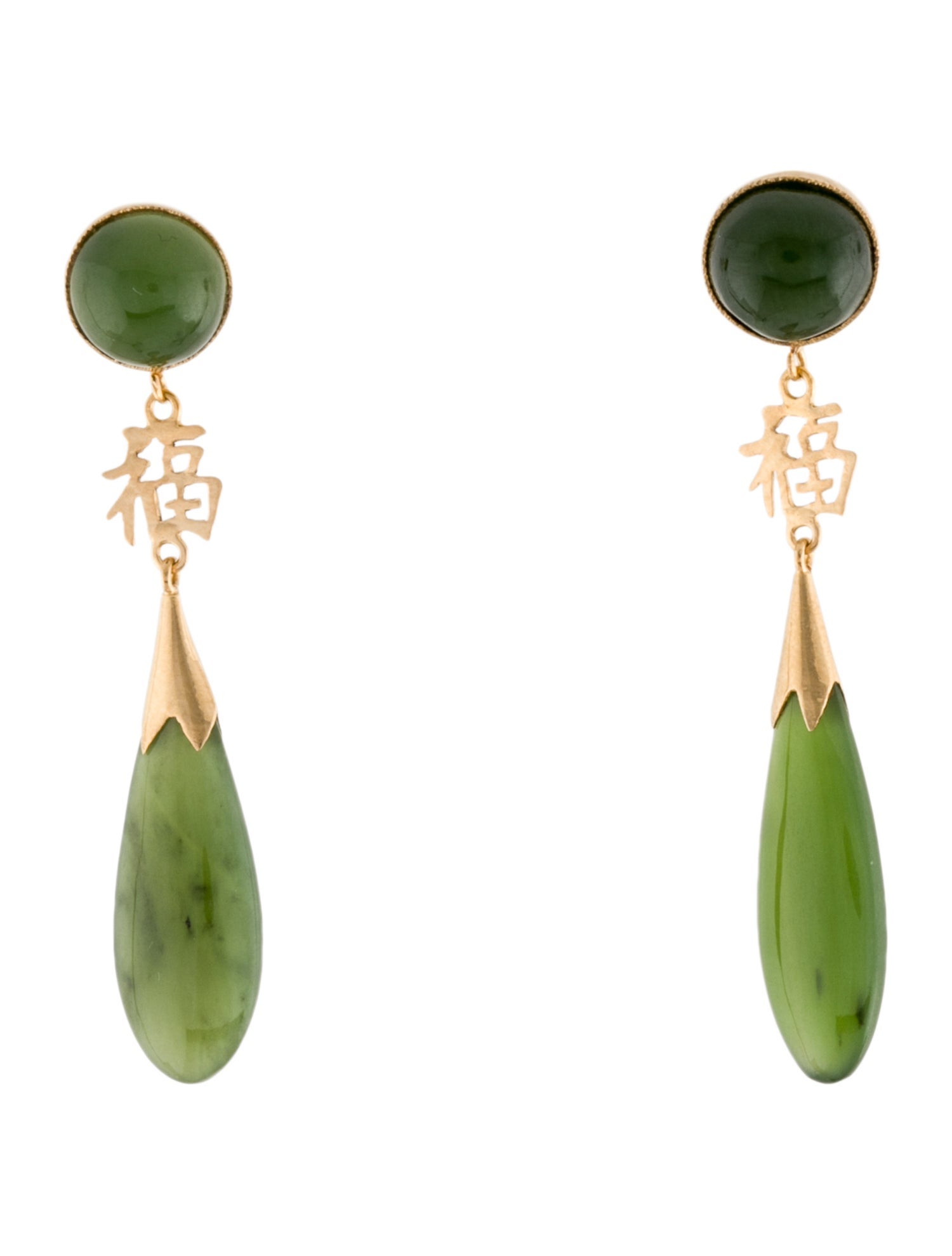 Earrings 14K Dyed Jadeite Drop Earrings - 14K Yellow Gold Drop ...