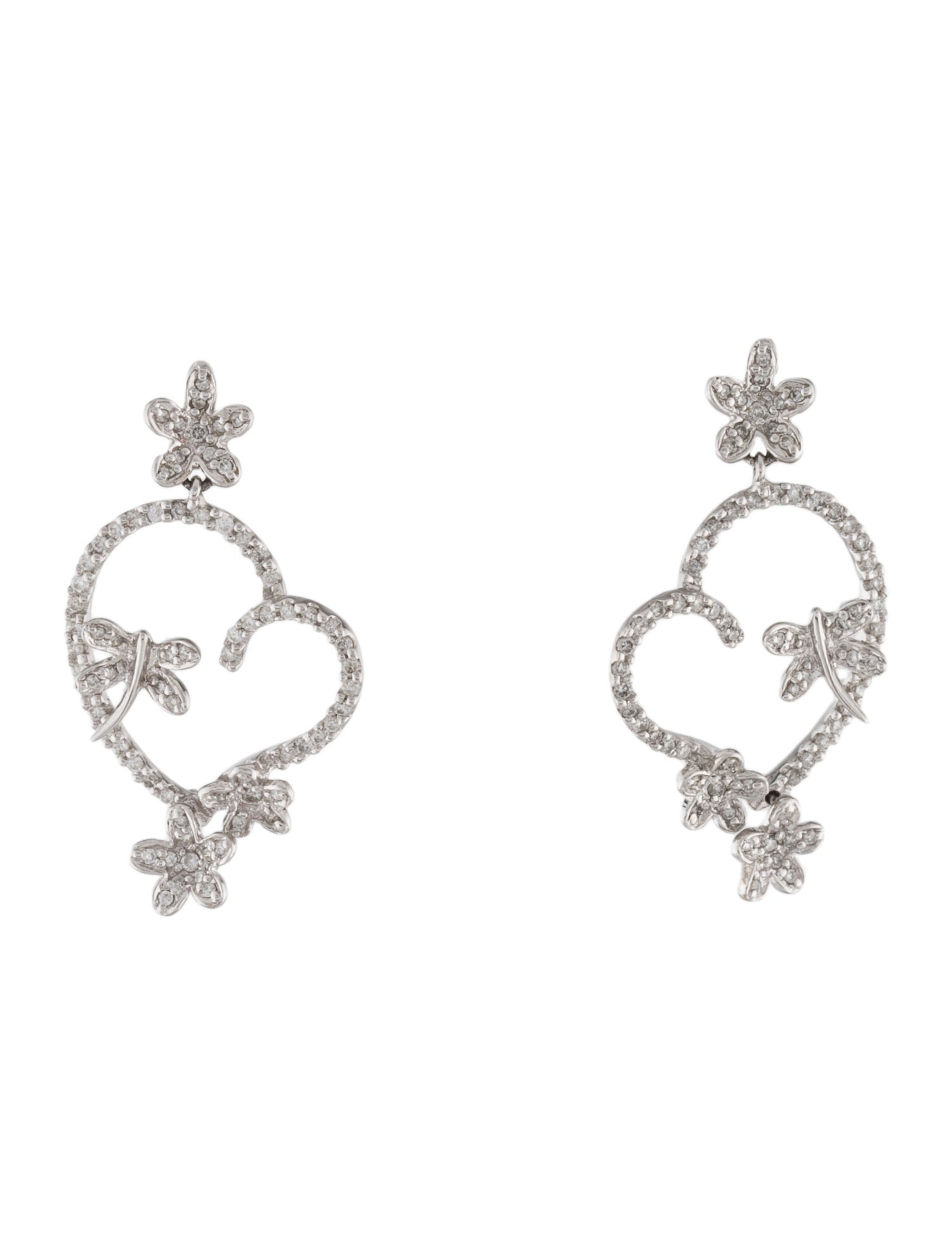 Earrings 14K Diamond Open Heart Drop Earrings - Rhodium-Plated 18K ...