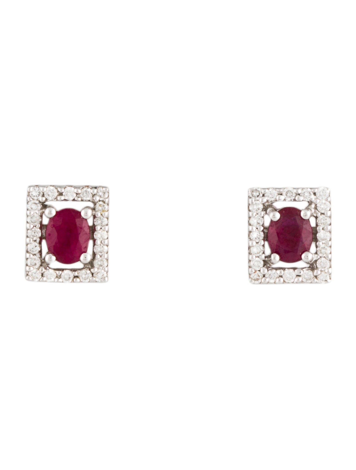 Earrings 14K Ruby & Diamond Stud Earrings - Rhodium-Plated 14K White Gold Stud, Earrings ...