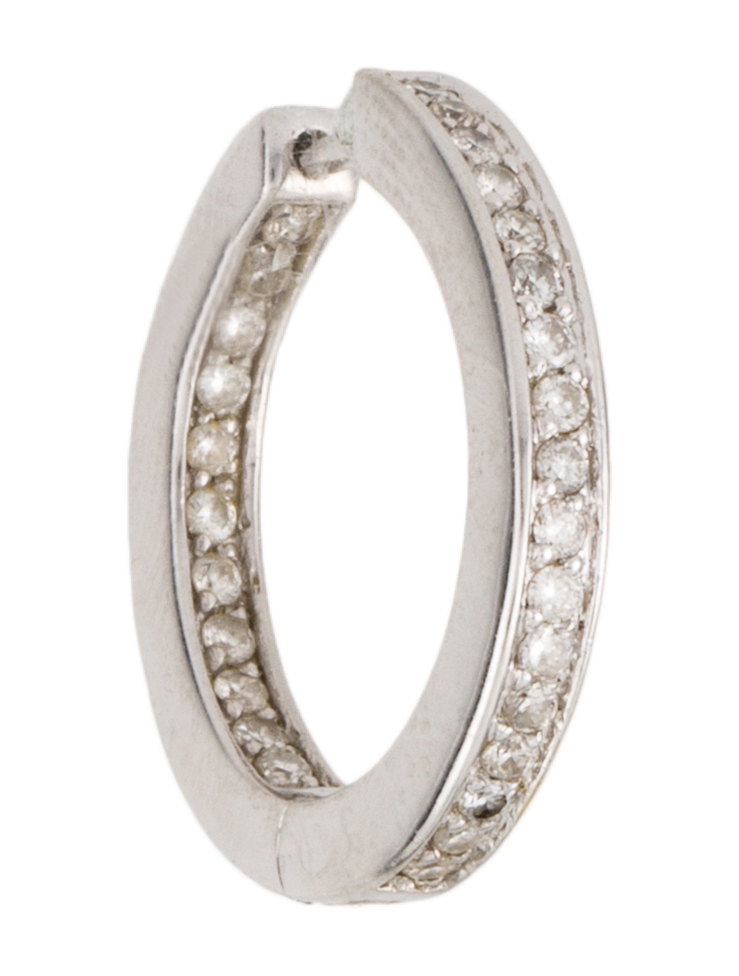 Earrings 18K Single Diamond Hoop Earring - 18K White Gold Hoop ...