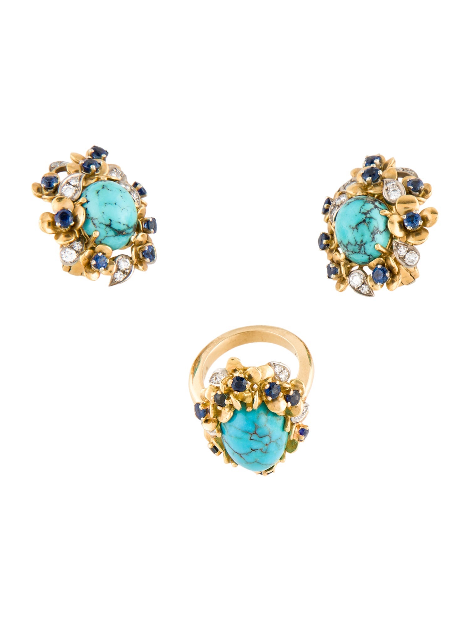 Earrings René Kern 18K Turquoise, Sapphire & Diamond Ring Earrings Set ...
