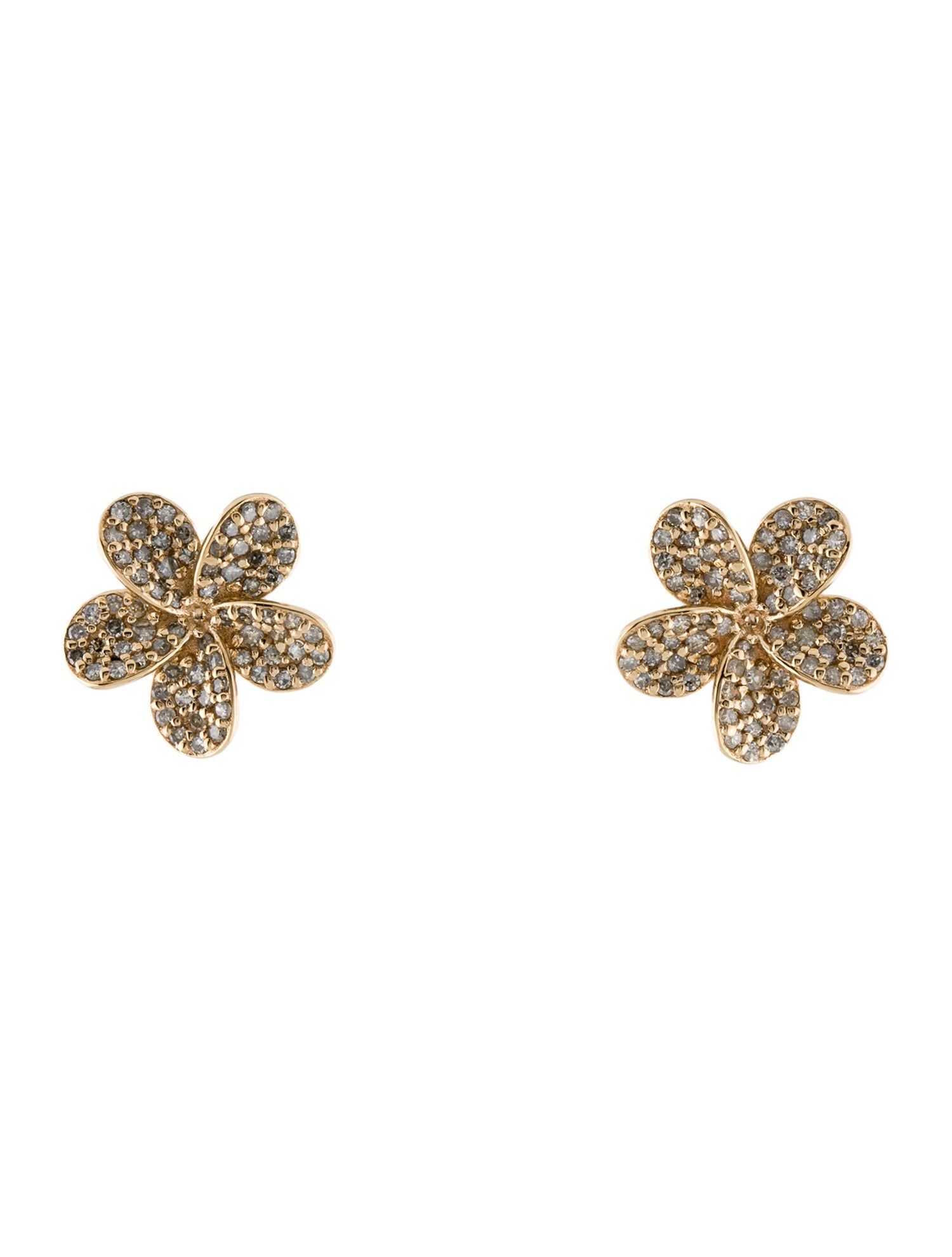 Earrings 14K Diamond Floral Stud Earrings - 14K Yellow Gold Stud ...
