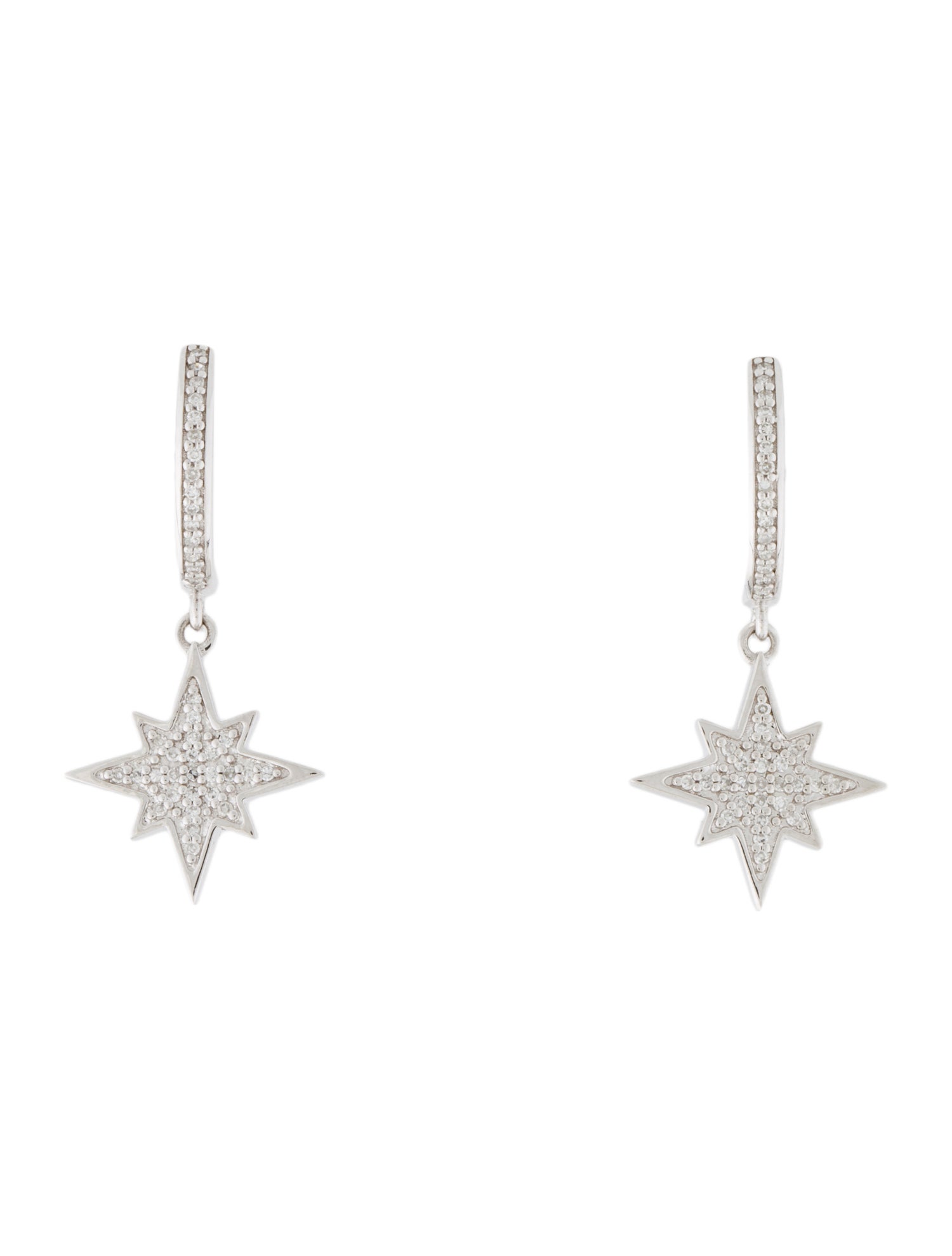 Earrings 14K Diamond Star Drop Earrings - Rhodium-Plated 14K White Gold ...