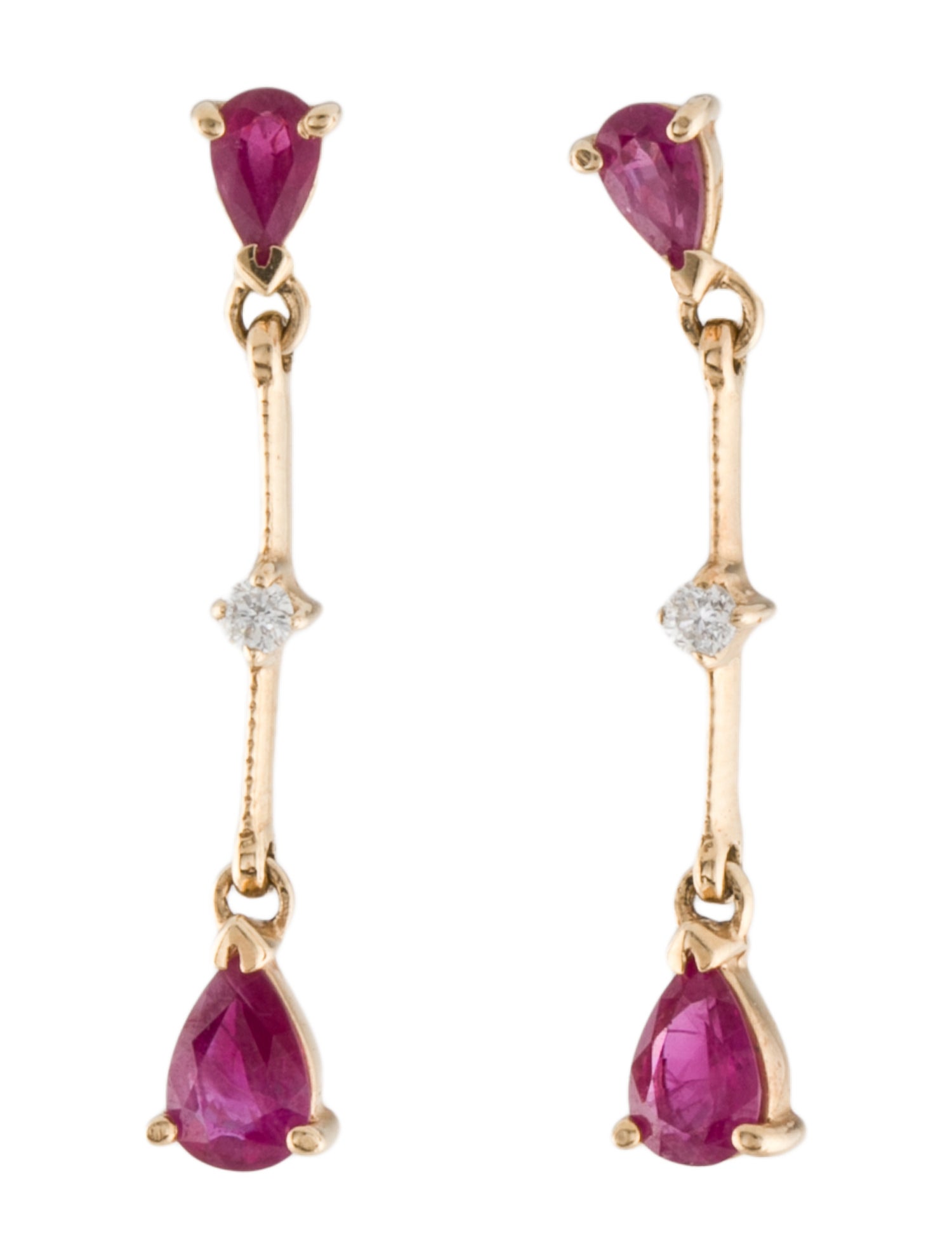 Earrings 14K Ruby & Diamond Double Drop Earrings - 14K Yellow Gold Drop ...
