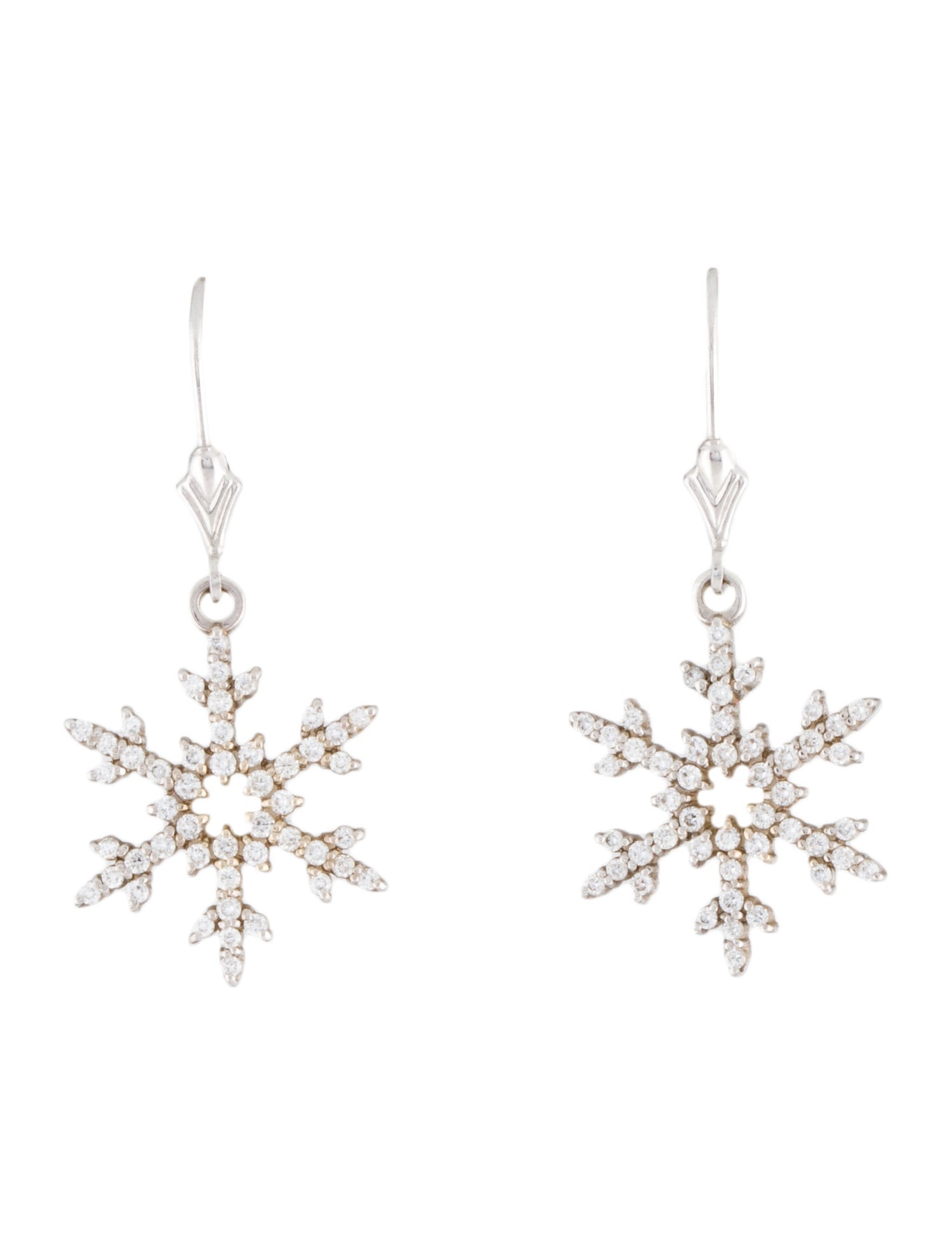 Earrings 14K Diamond Snowflake Earrings - 14K White Gold Drop, Earrings ...