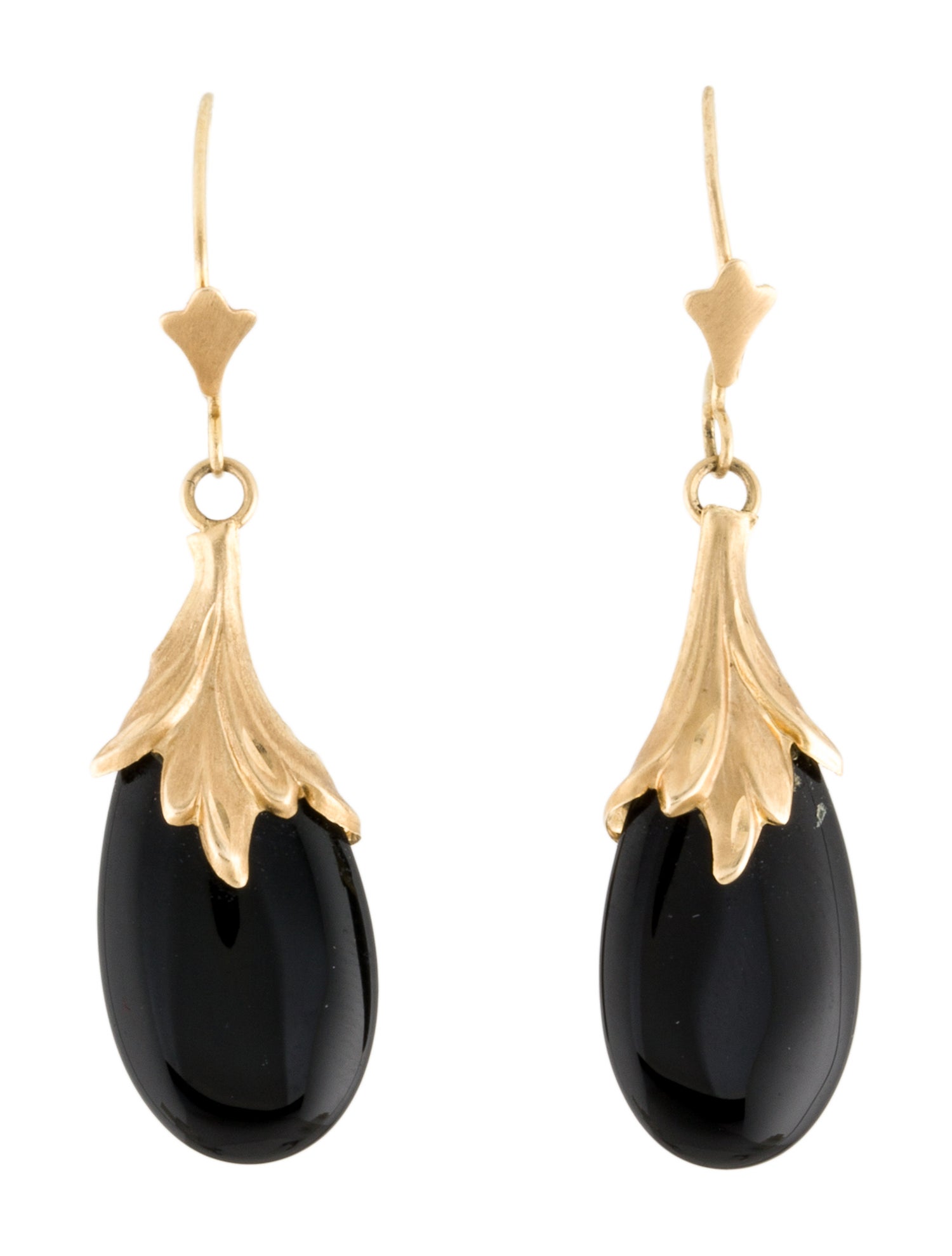 Earrings 14K Onyx Leaf Capped Earrings - 14K Yellow Gold Drop, Earrings ...