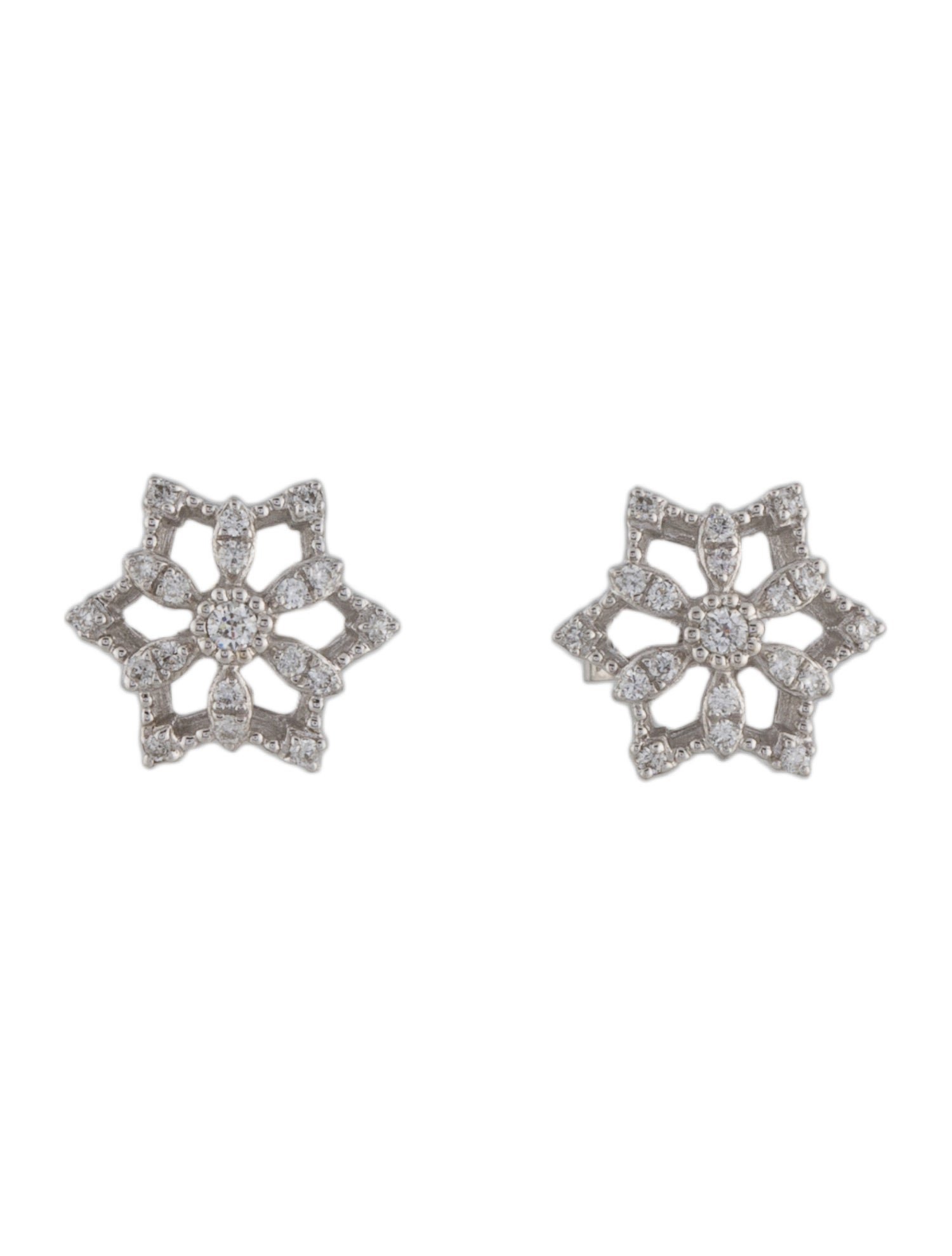 Earrings 14K Diamond Snowflake Stud Earrings - Rhodium-Plated 14K White ...