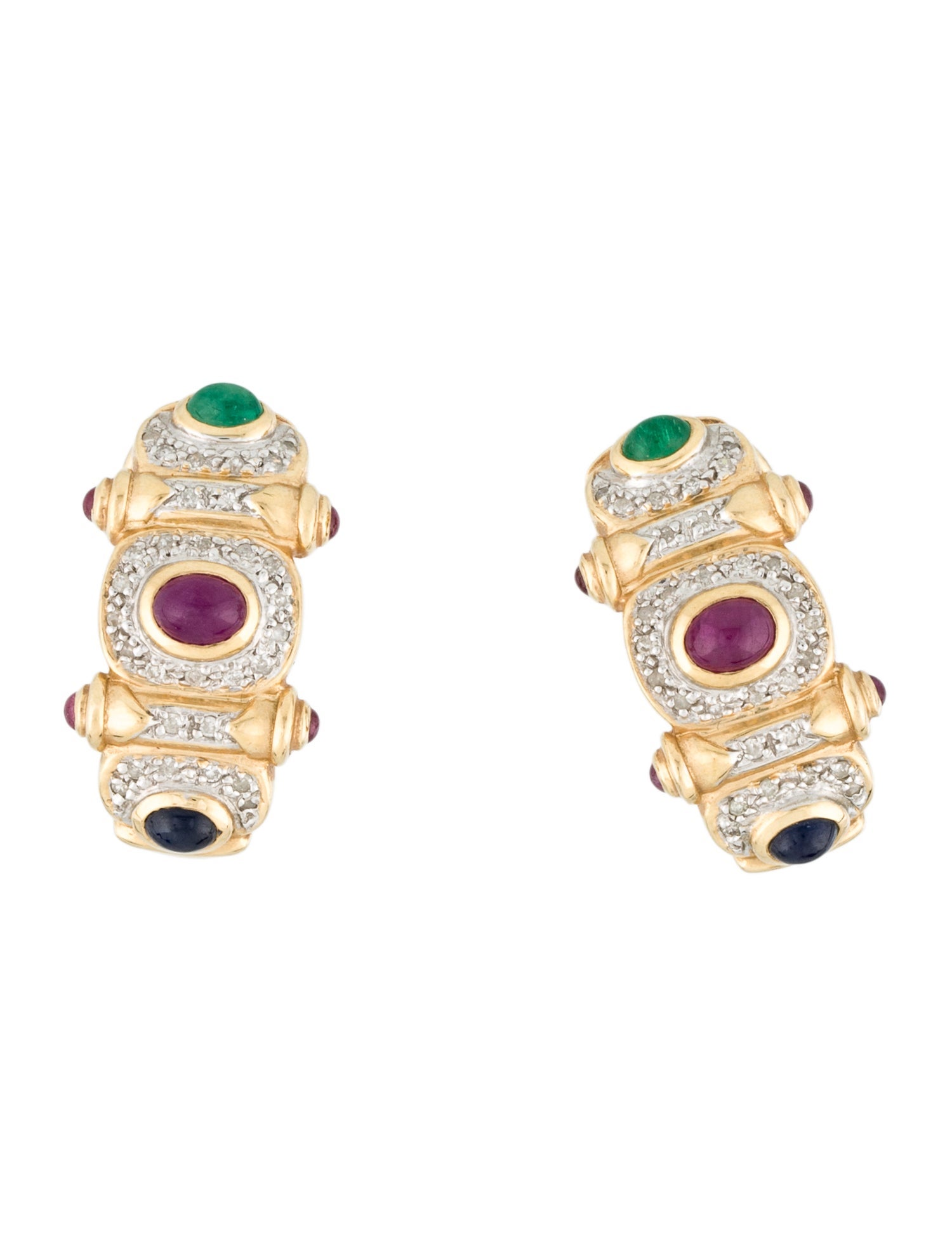 Earrings 14K Ruby Emerald Sapphire & Diamond Clip On Earrings - 14K ...