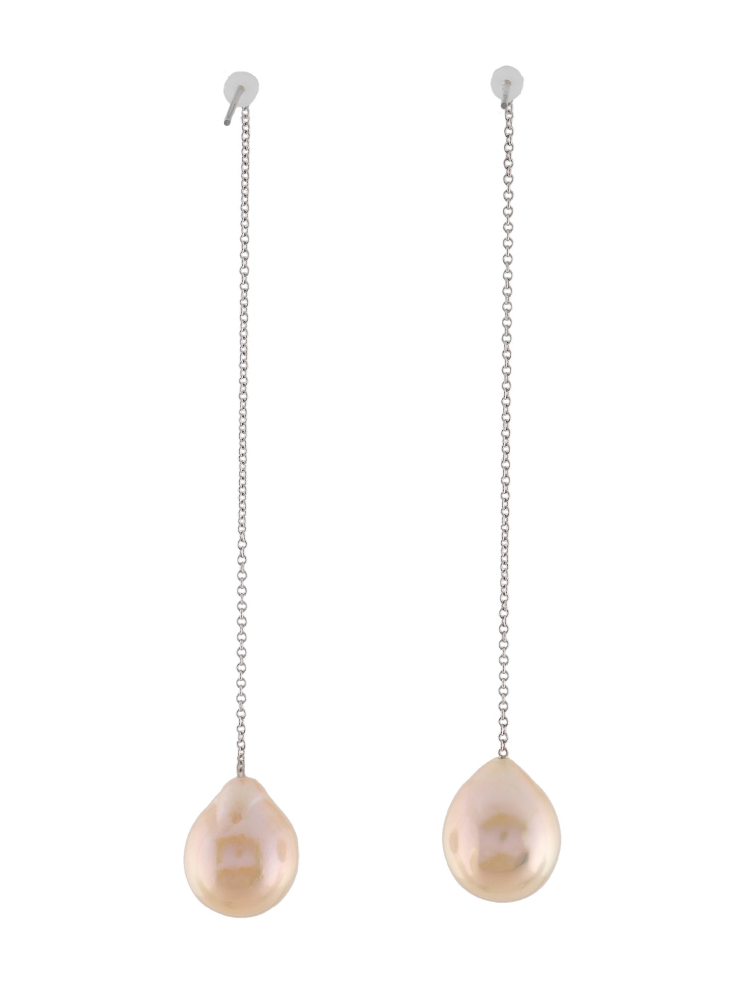 Earrings 14K Pearl Threader Drop Earrings - 14K White Gold Drop ...